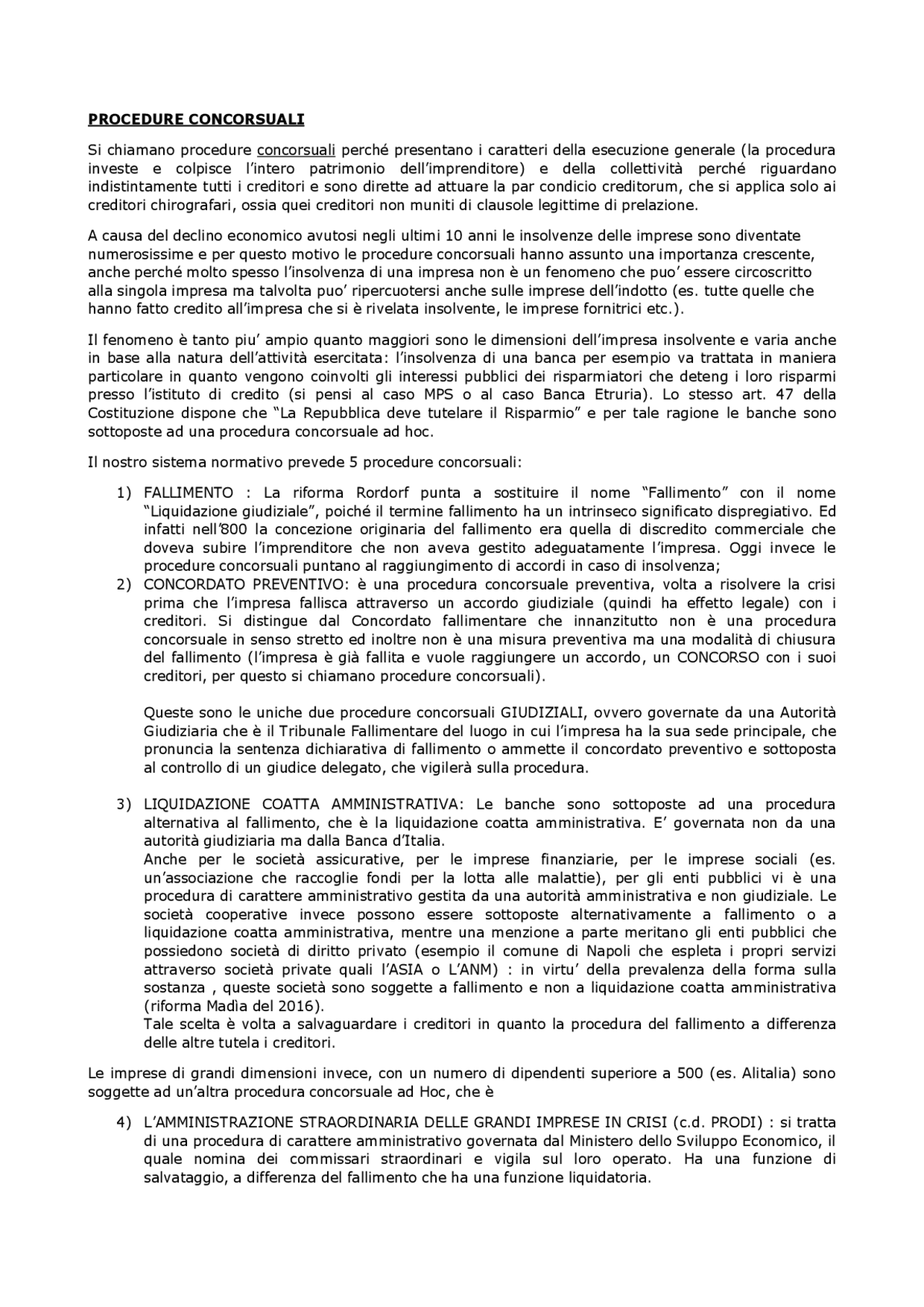 Procedure Concorsuali Diritto Commerciale 9 Cfu Docsity