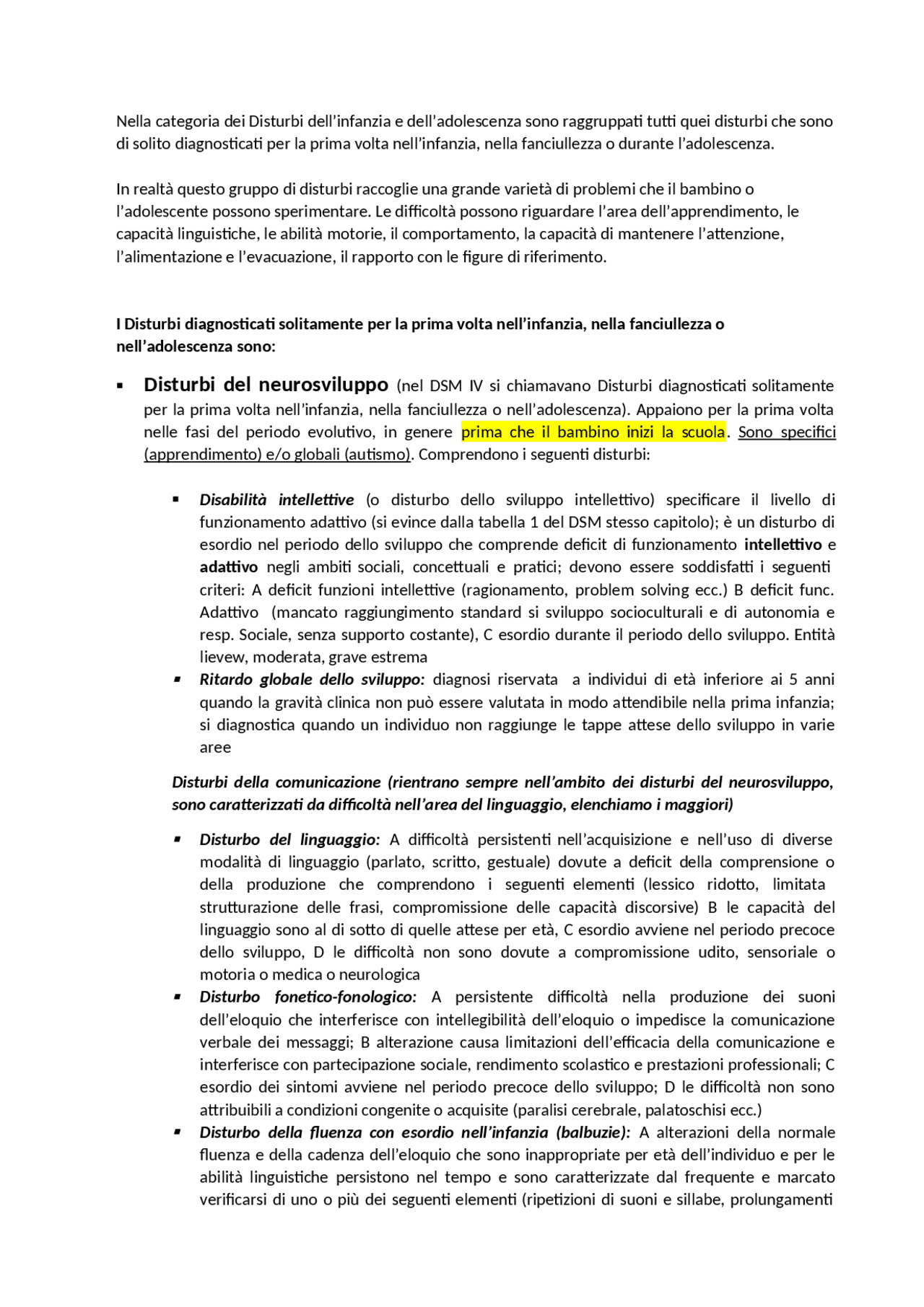 Appunti Disturbi Infanzia E Adolescenza Dsm V Docsity
