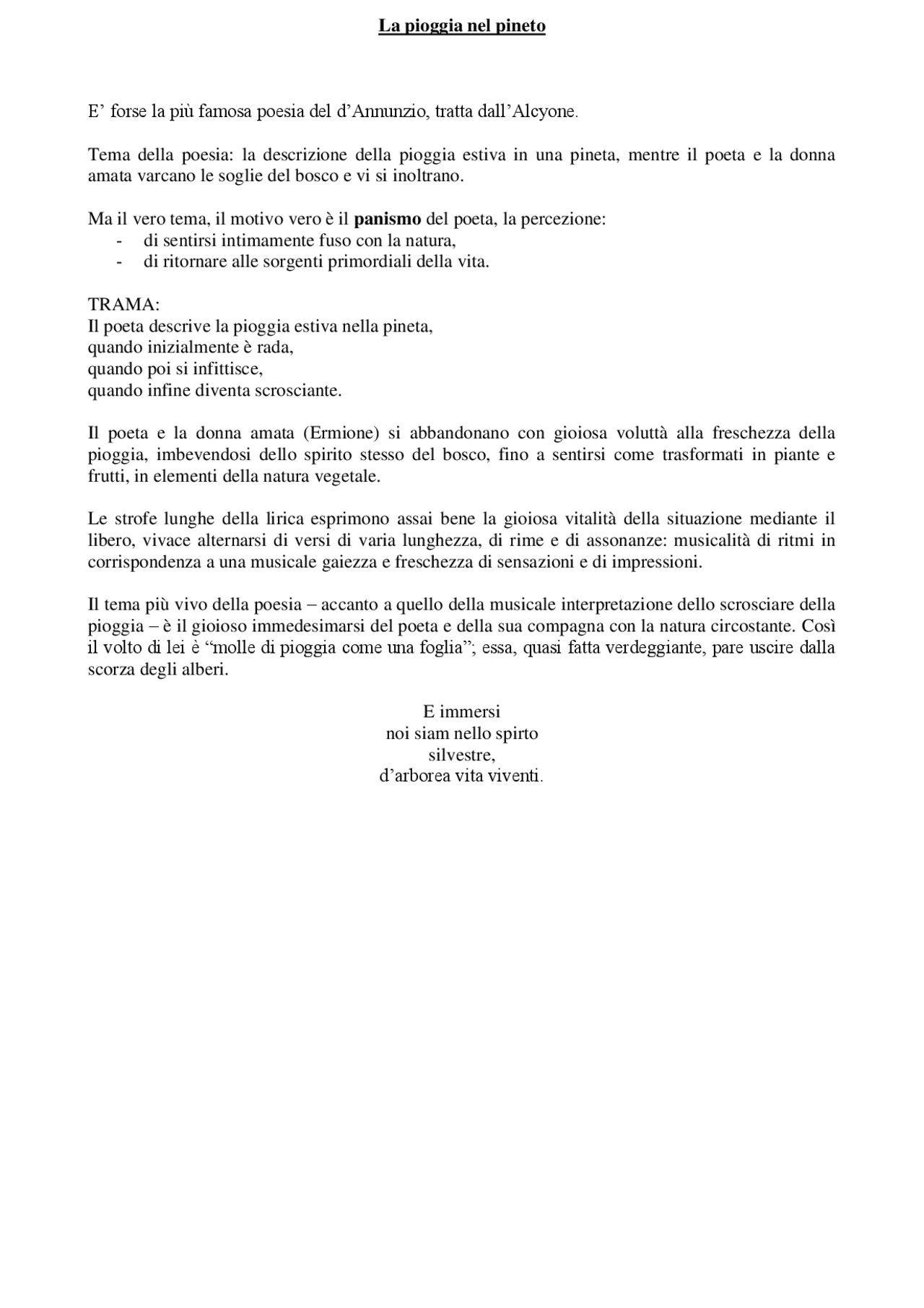 La Pioggia Nel Pineto Docsity