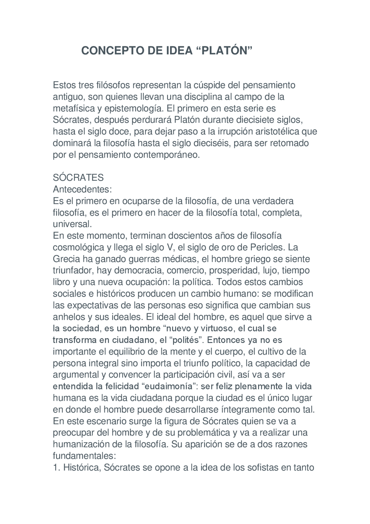 Concepto de idea (platón) | Apuntes de Historia de la Filosofía | Docsity