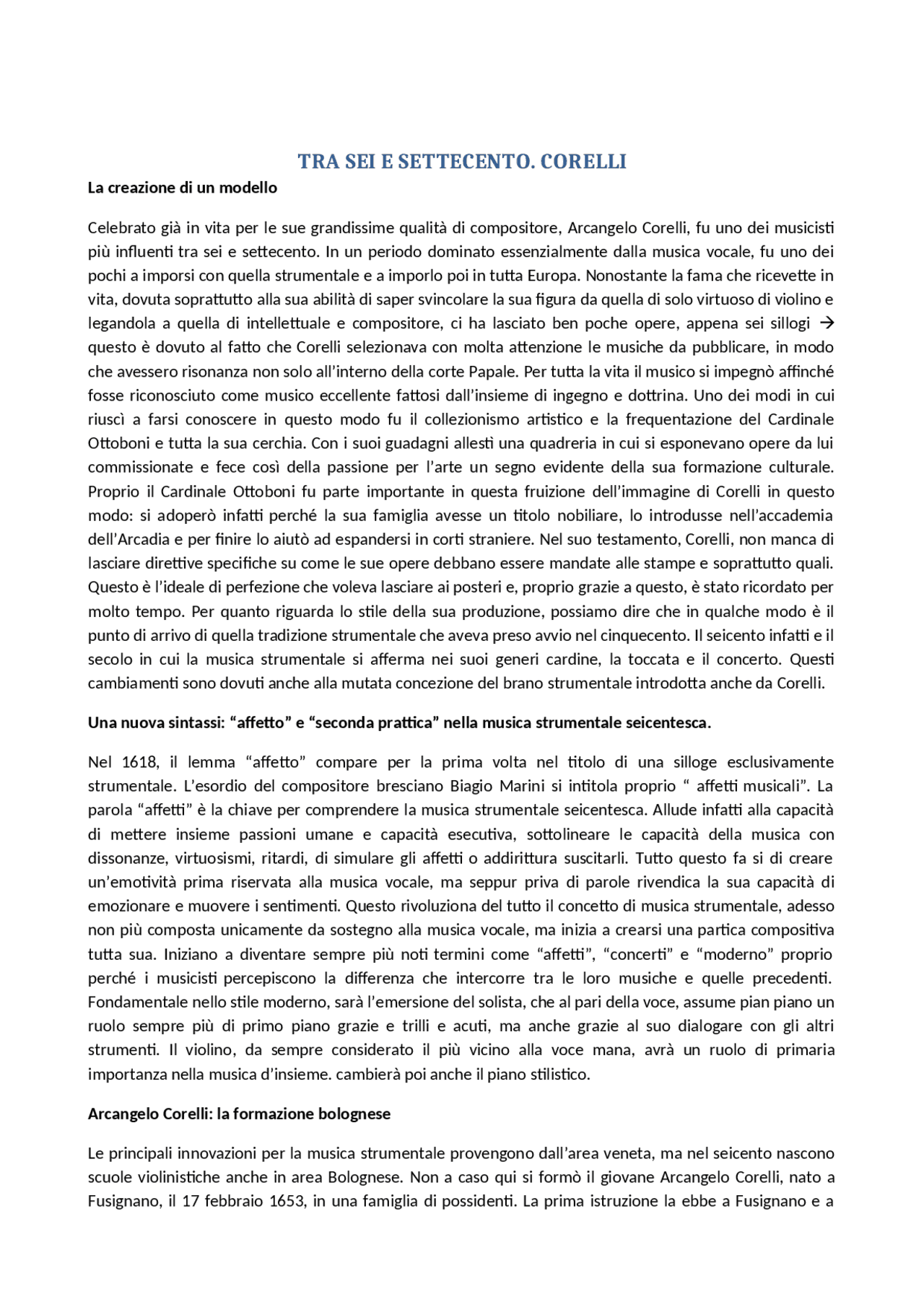 Arcangelo Corelli Tra Sei E Settecento Docsity