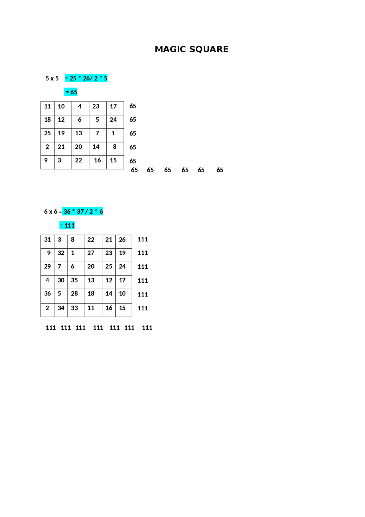 MAGIC SQUARE - FOR MATHEMATICS ;IQ; - Docsity