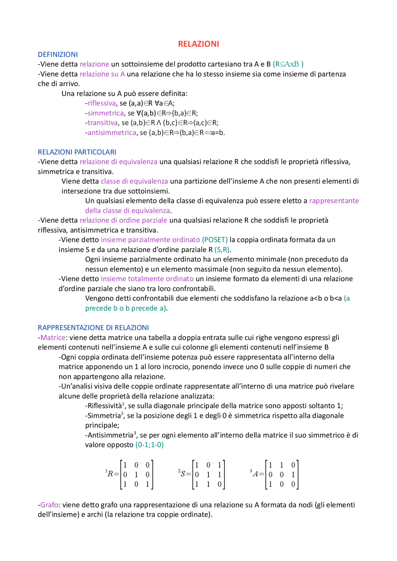 Relazioni Corso Di Matematica Docsity