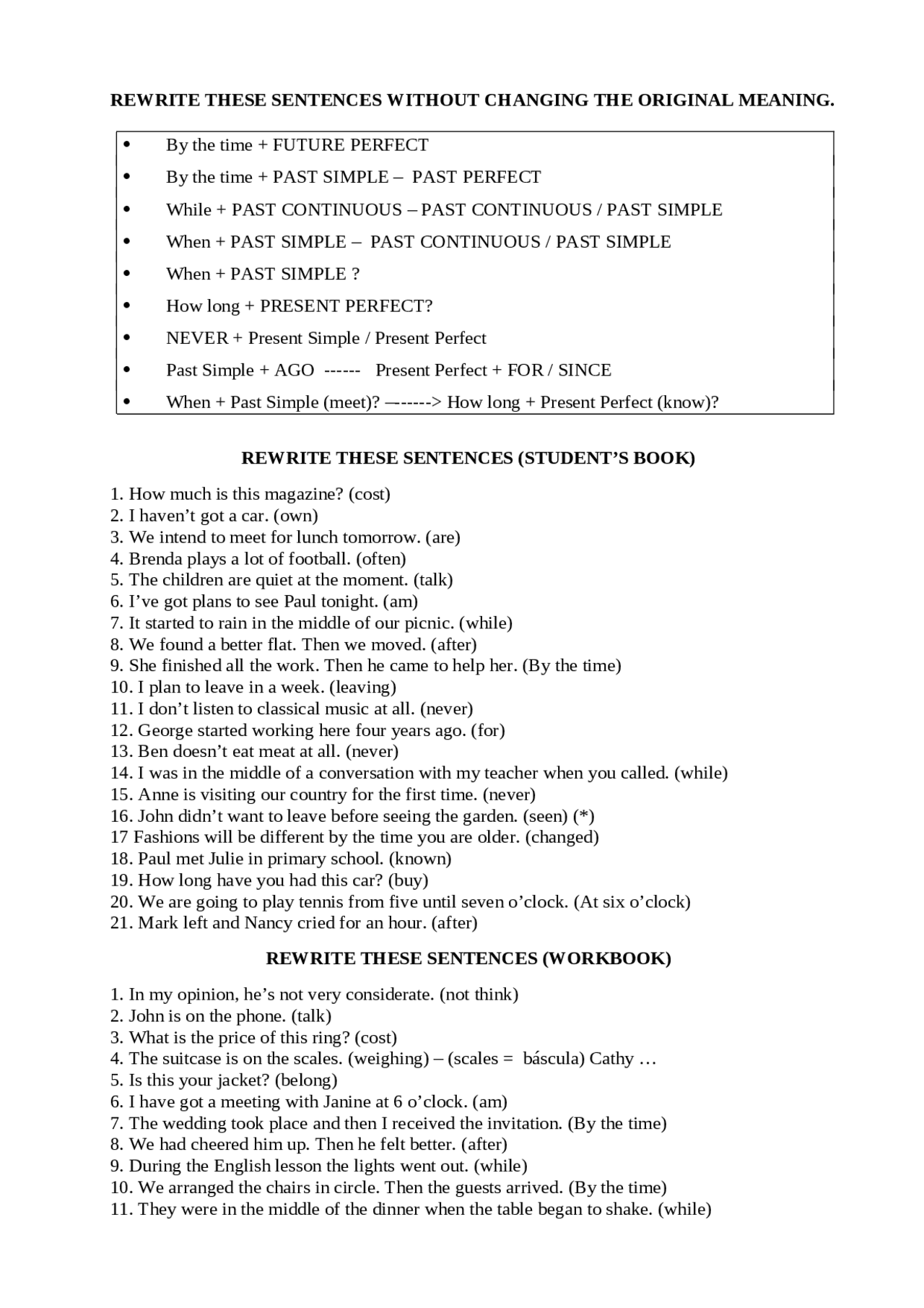 Rewrite English exercices | Ejercicios de Inglés | Docsity