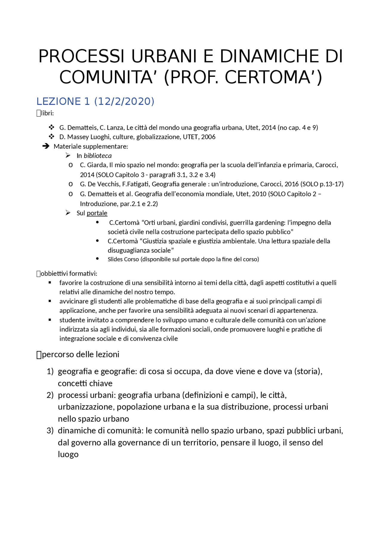Processi Urbani E Dinamiche Di Comunità Docsity
