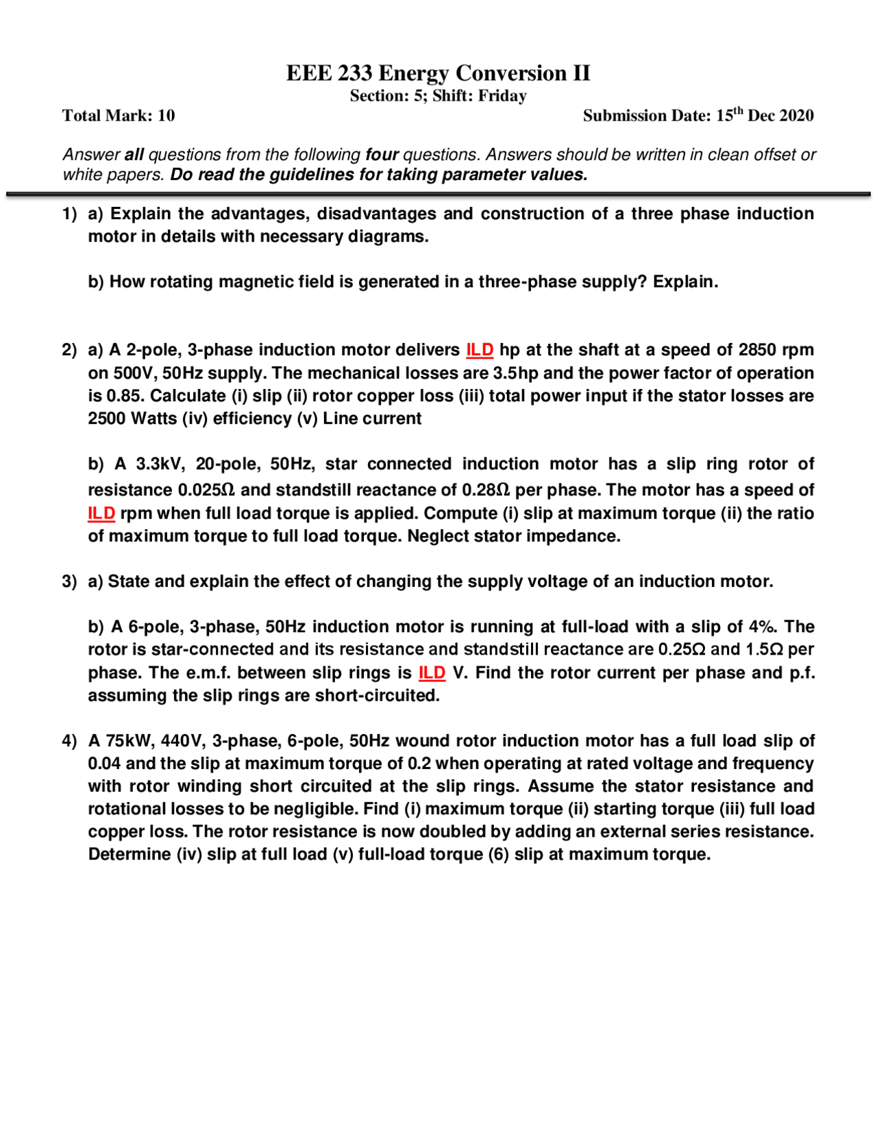 Assignment For Electrical Machines Docsity