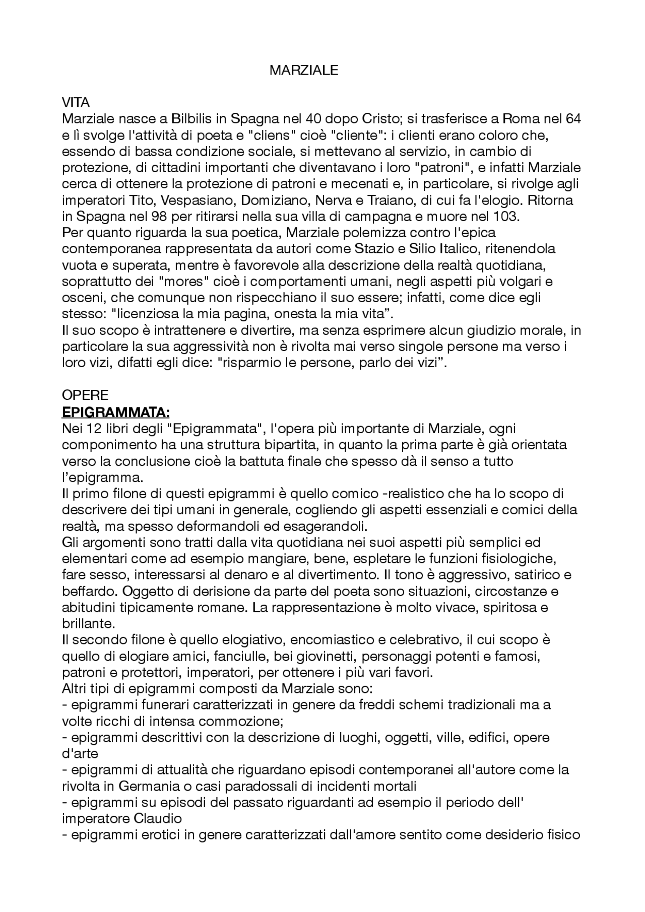 Marziale Vita E Opere Docsity