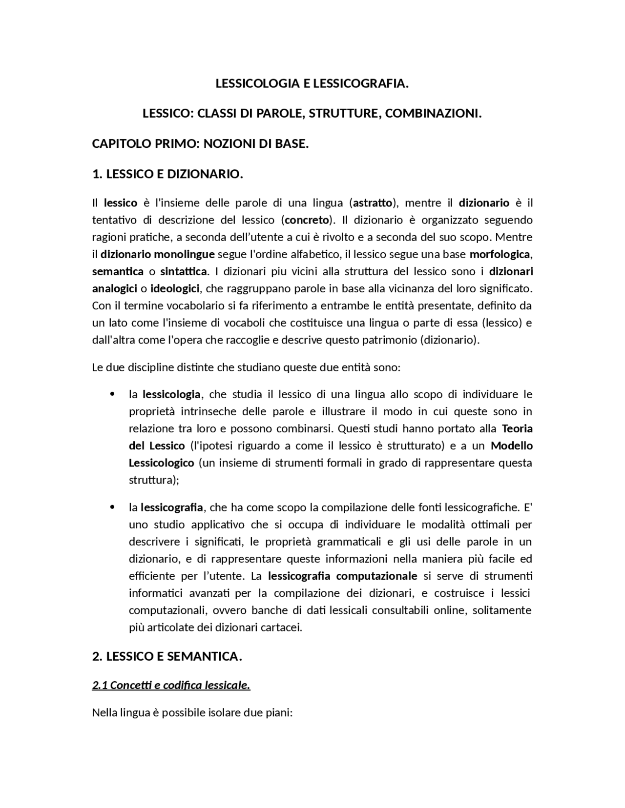 Lessico Classi Di Parole Strutture Combinazioni Docsity