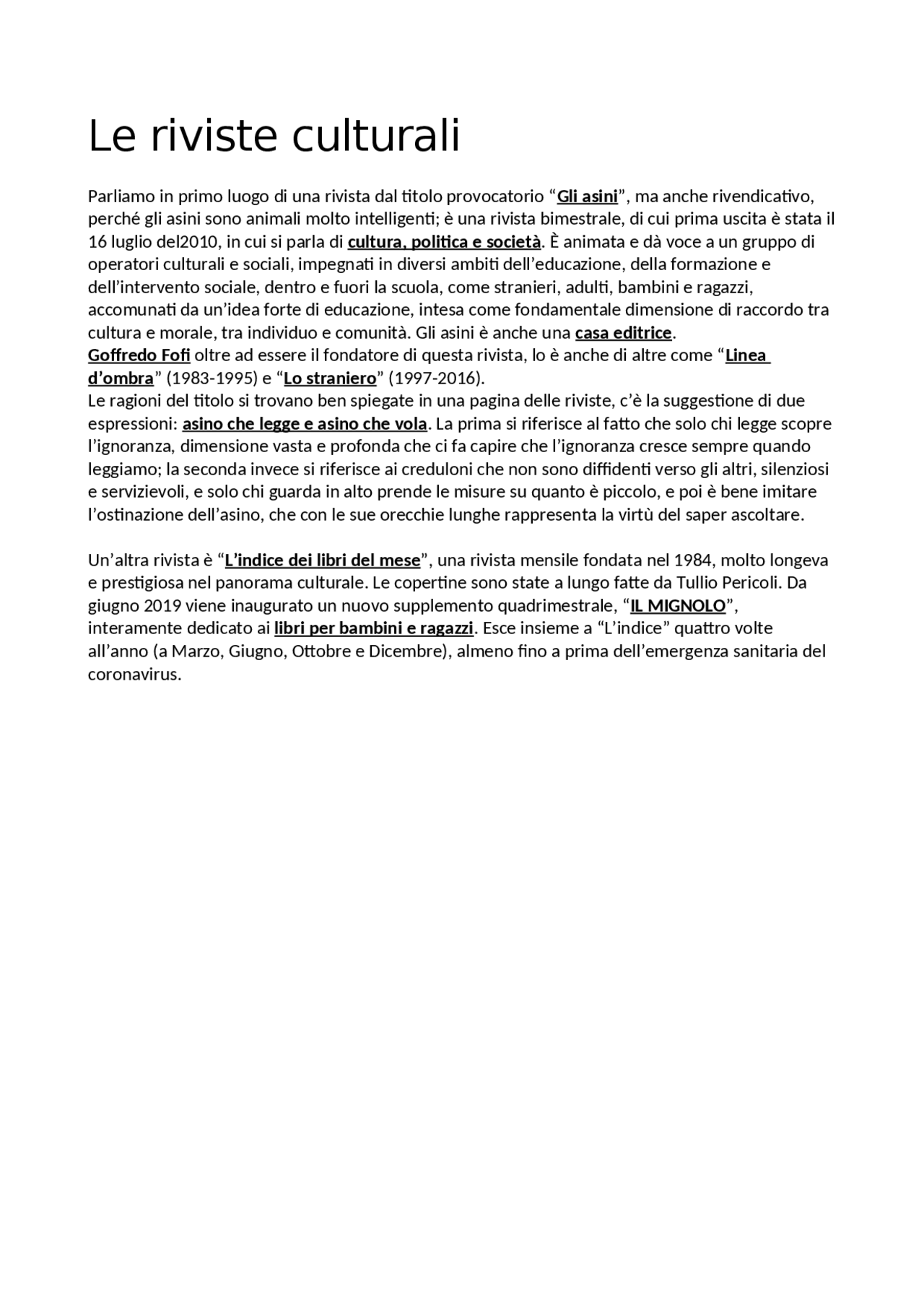 Le Riviste Culturali Docsity