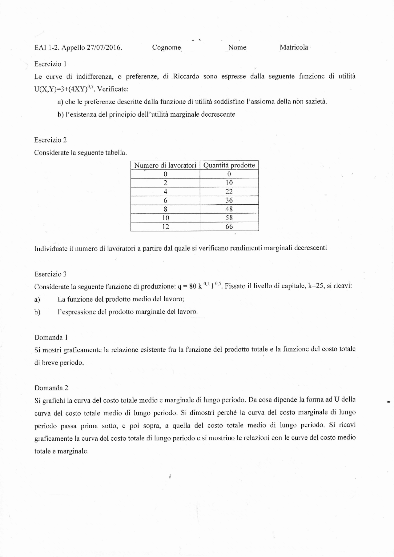 Esame Economia Applicata Allingegneria 2 Docsity