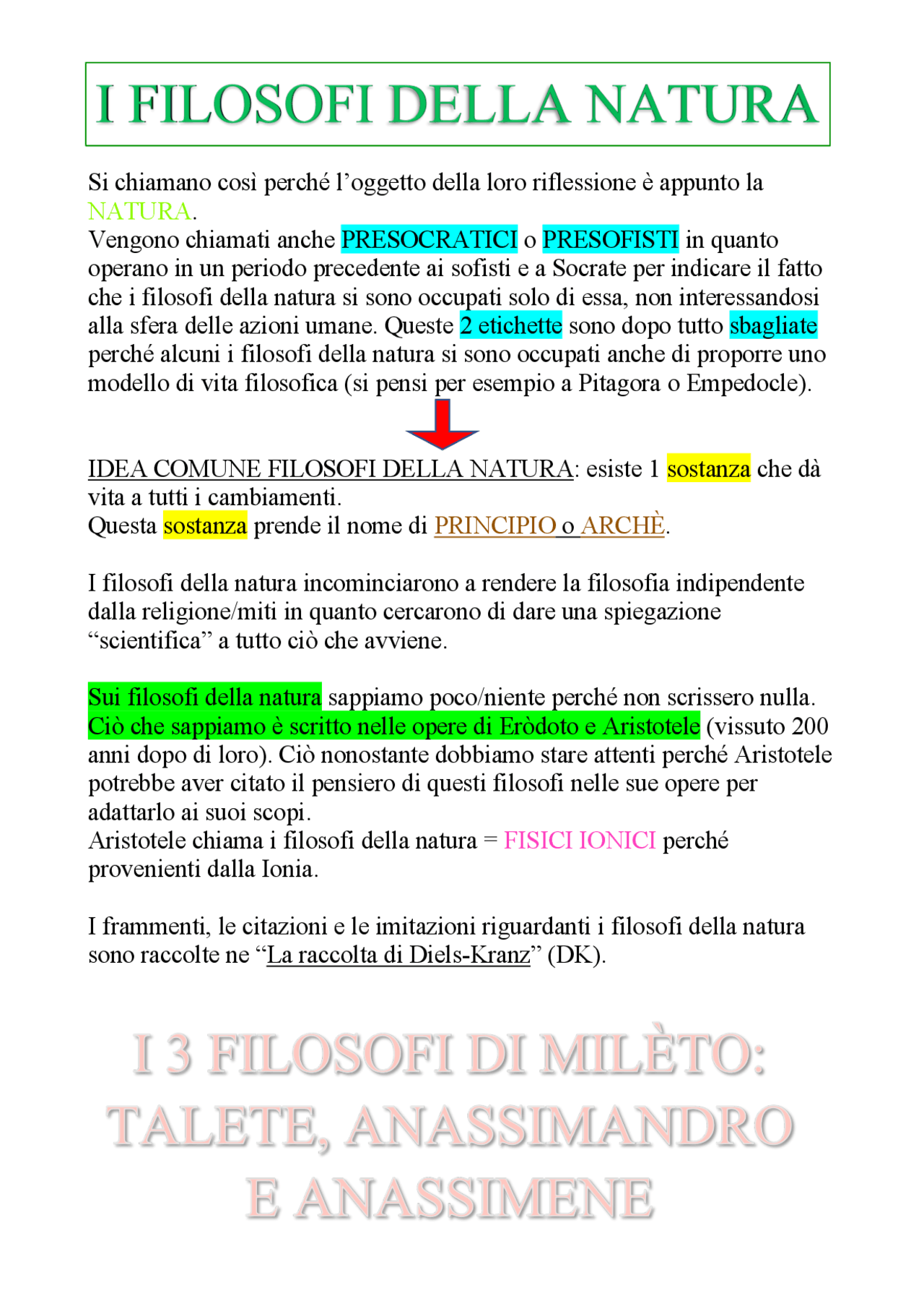 Talete Anassimandro E Anassimene Docsity