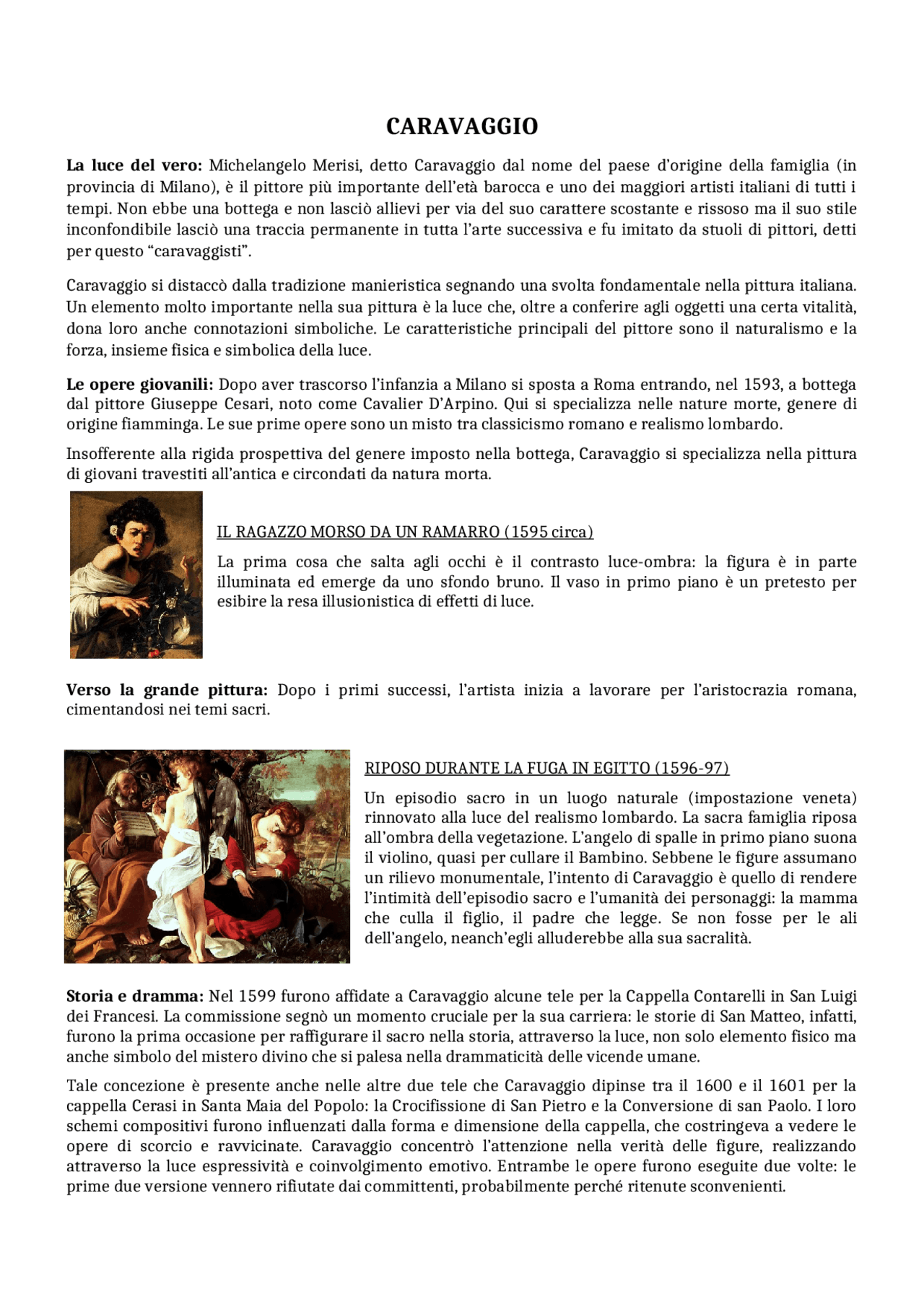 Caravaggio: storia e opere - Docsity