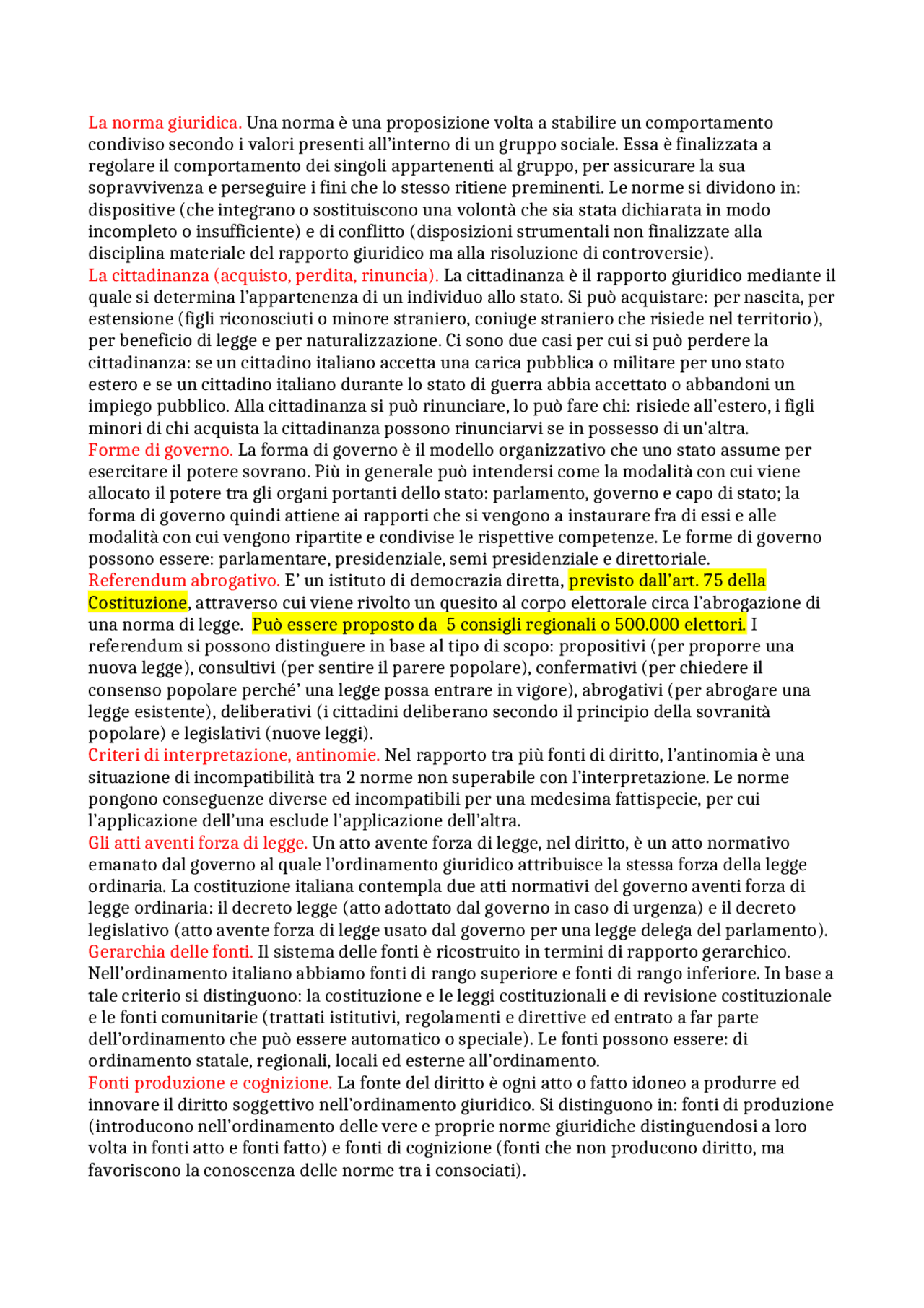 Diritto pubblico paniere domande aperte - Docsity