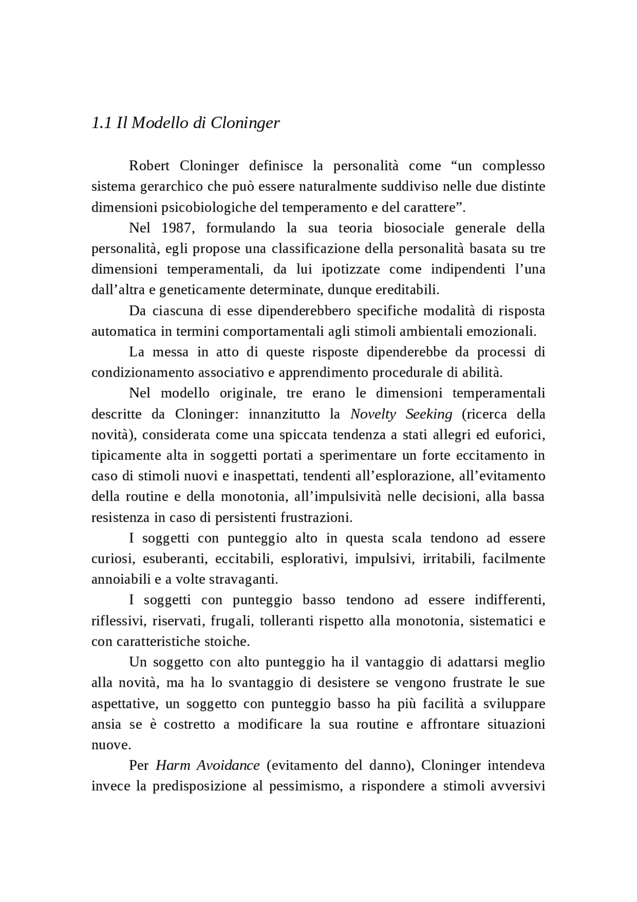 La Reinforcement Sensitivity Theory e Il Modello di Cloninger - Docsity