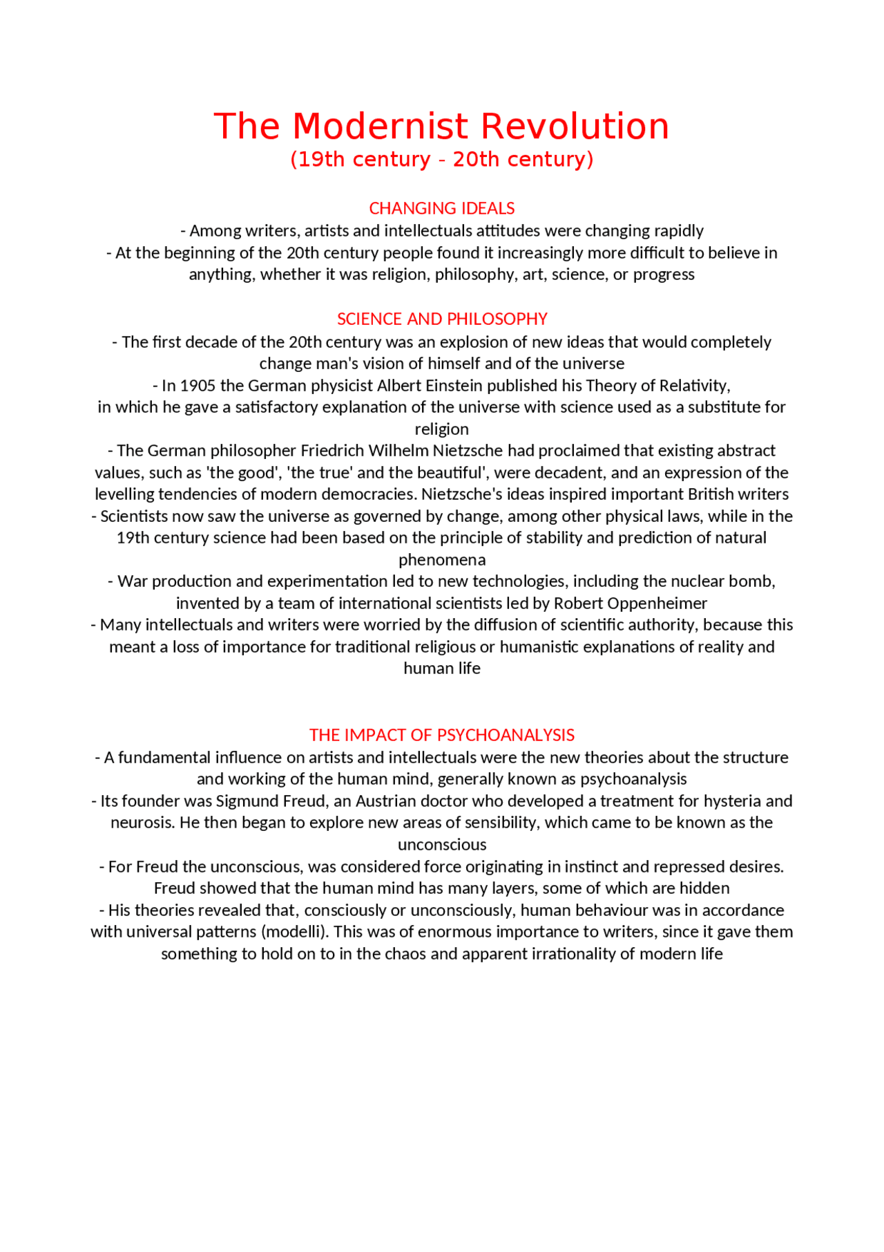 The Modernist Revolution appunti - Docsity