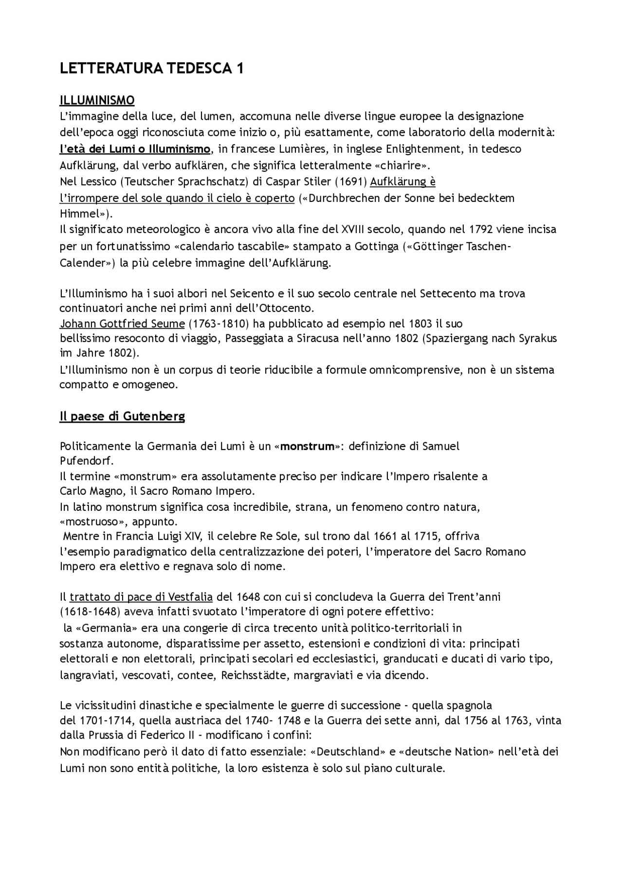 LETTERATURA TEDESCA 1 | Apuntes de Letteratura Tedesca | Docsity