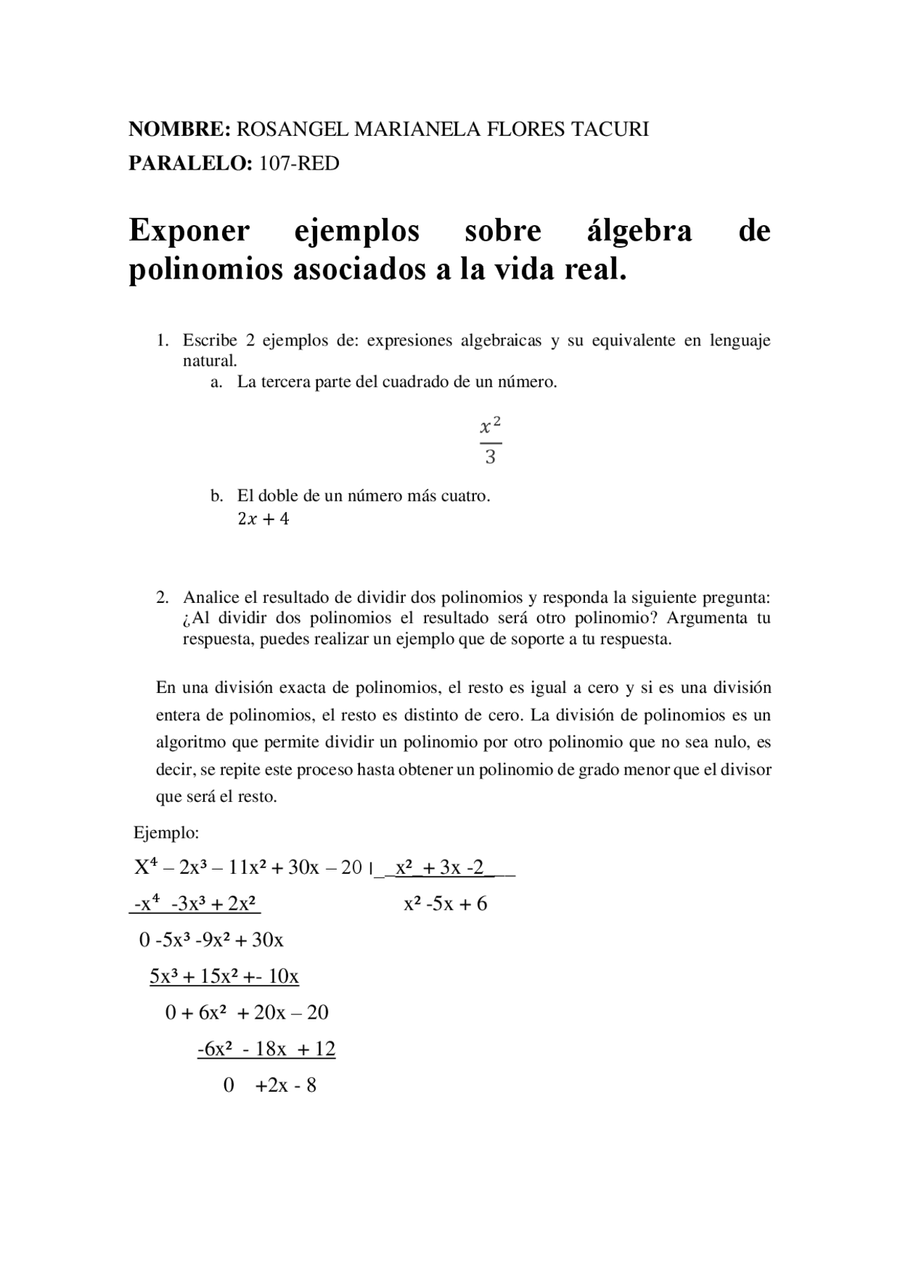 Algebra De Polinomios Fundamentos Matematicos Docsity