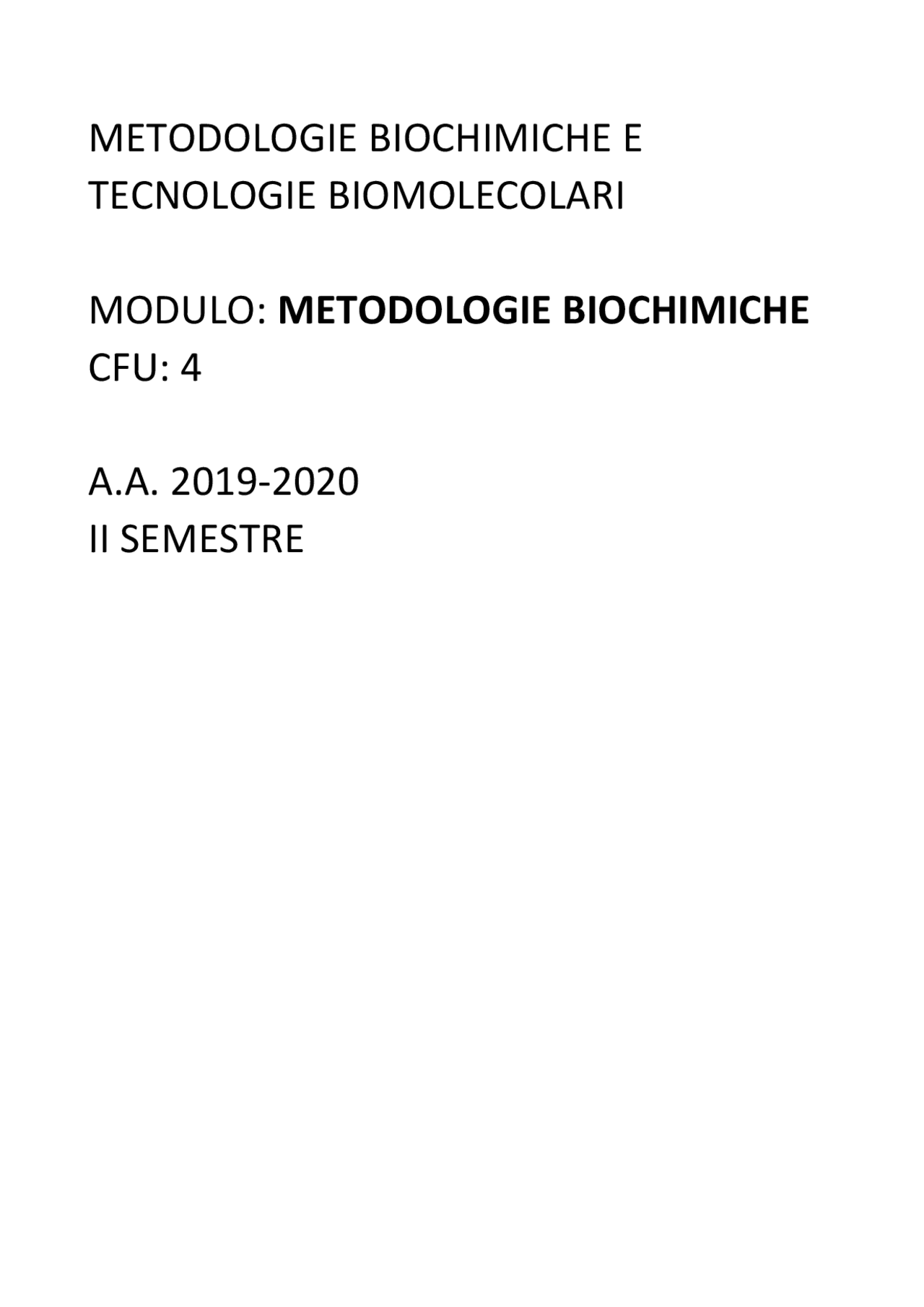 Metodologie Biochimiche Docsity
