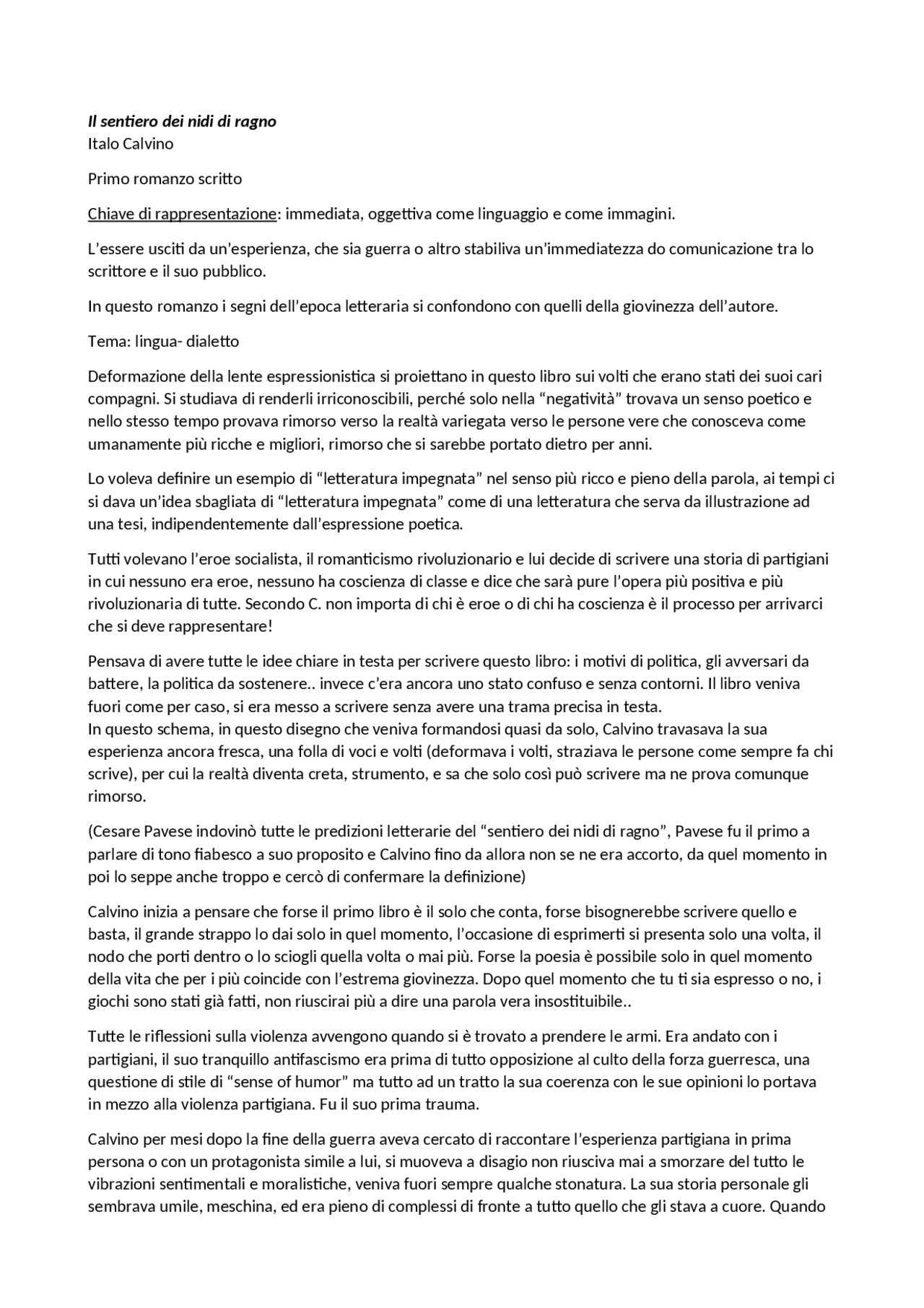 Il Sentiero Dei Nidi Di Ragno Docsity