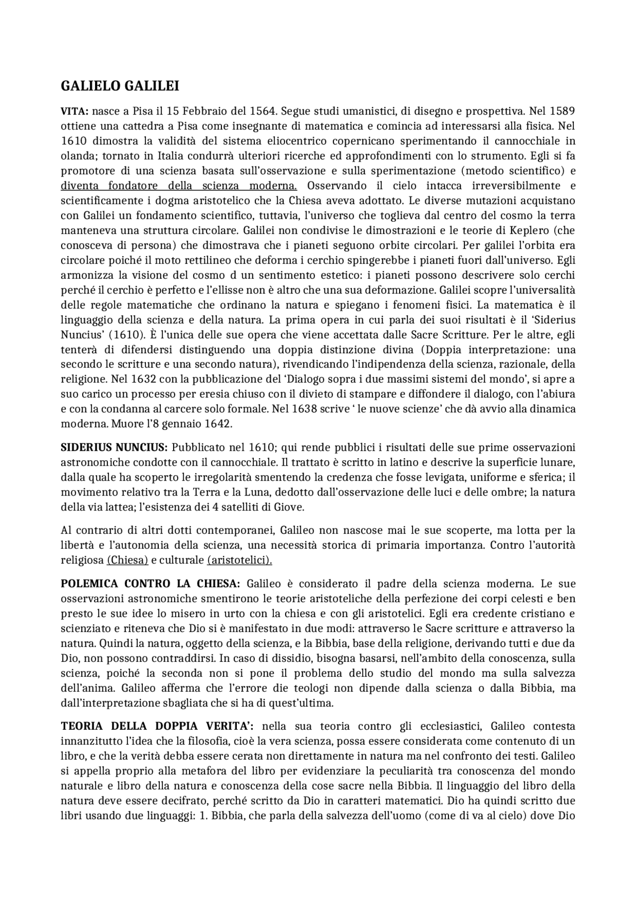 Tutto Su Galileo Galilei E Cartesio Docsity