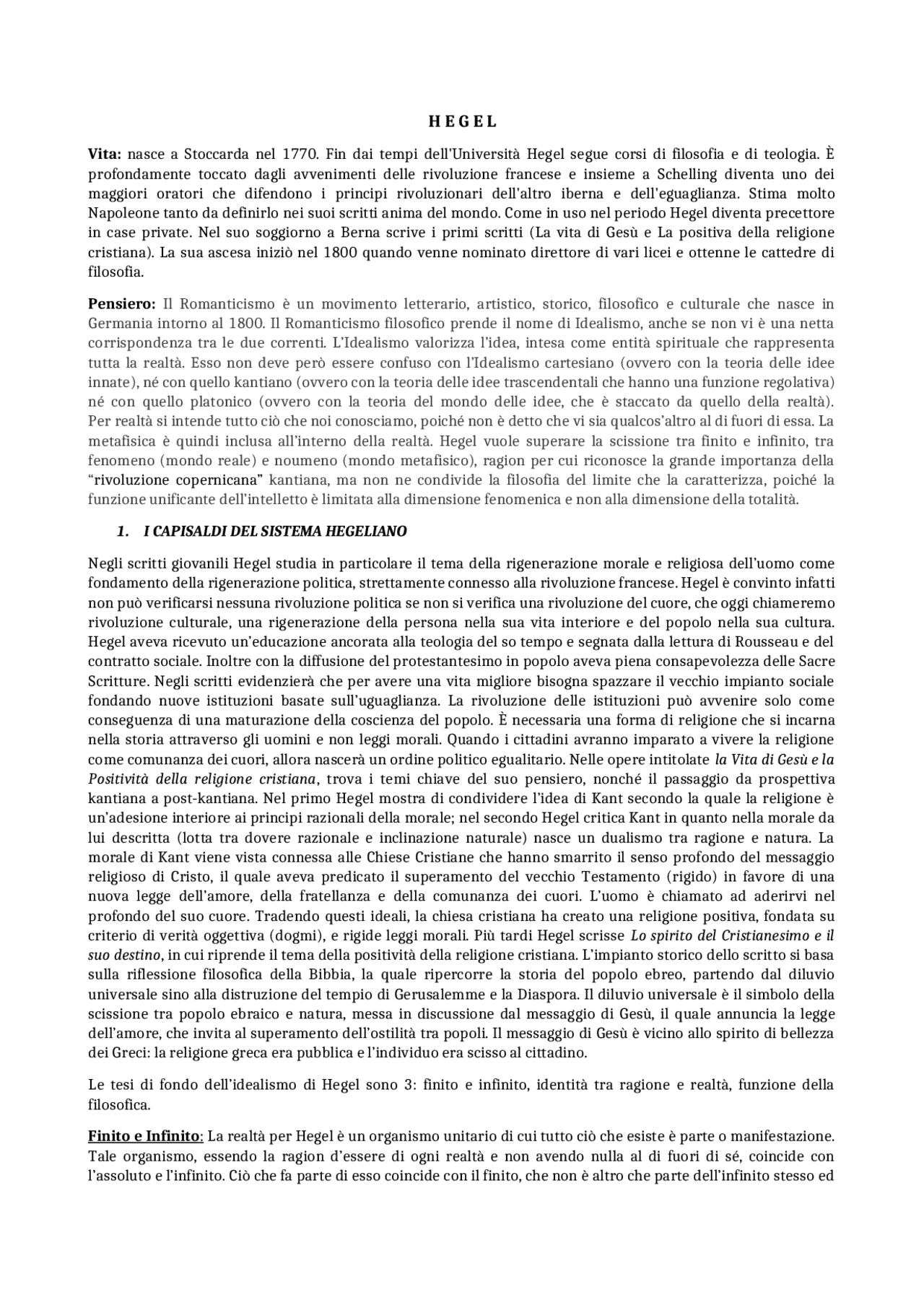 Hegel: vita, opere e pensiero - Docsity