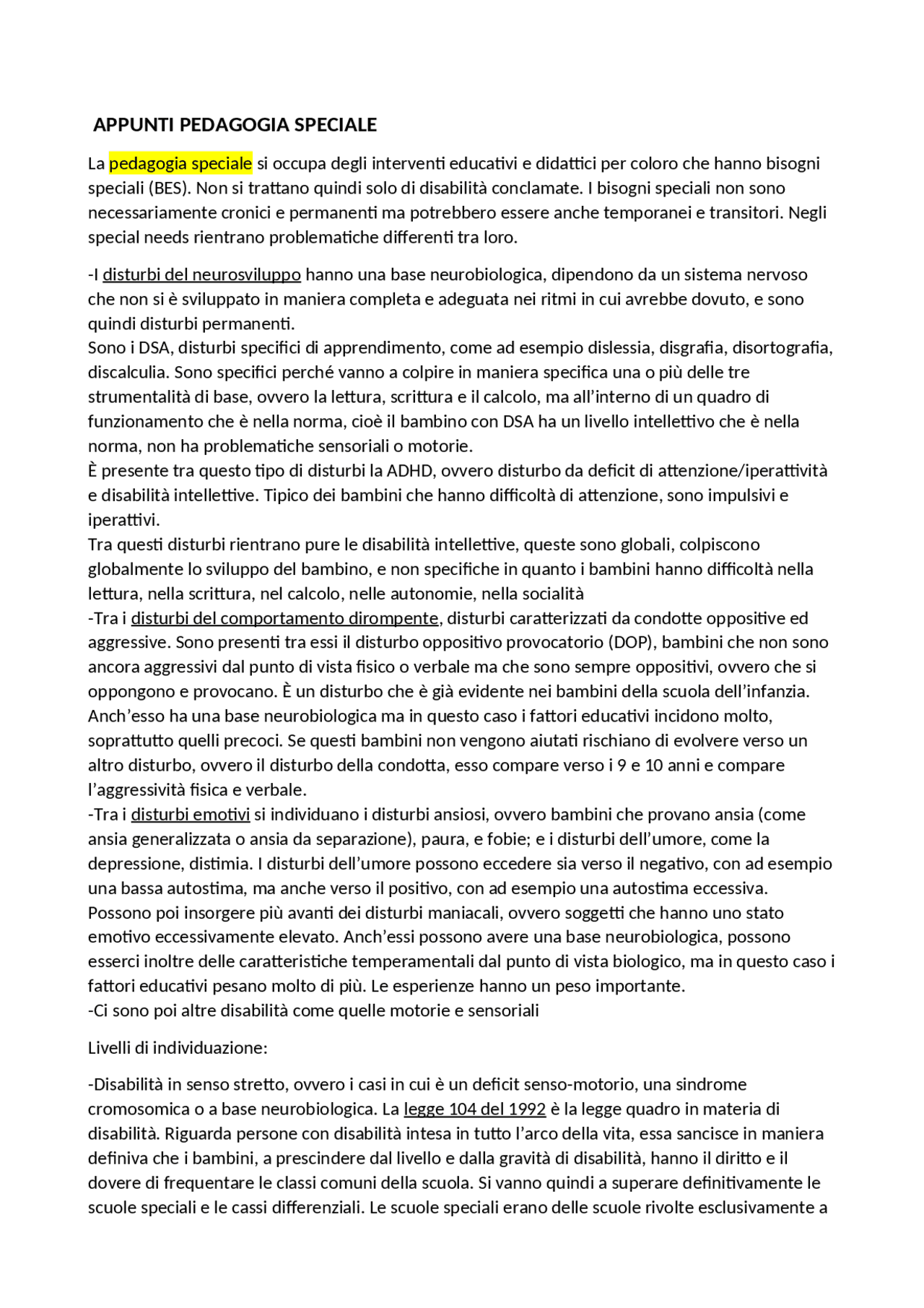 Appunti Pedagogia Speciale Docsity