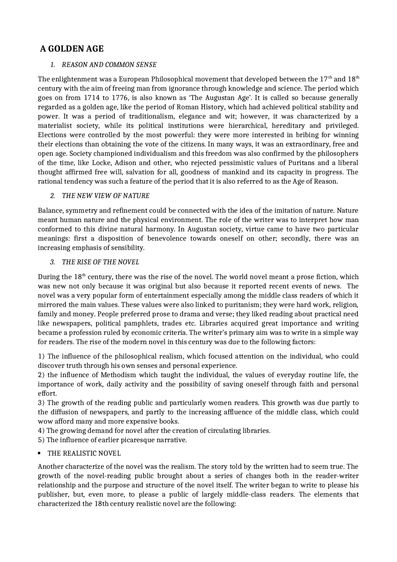 GOLDEN AGE, NOVEL AND DANIEL DEFOE | Appunti di Inglese | Docsity