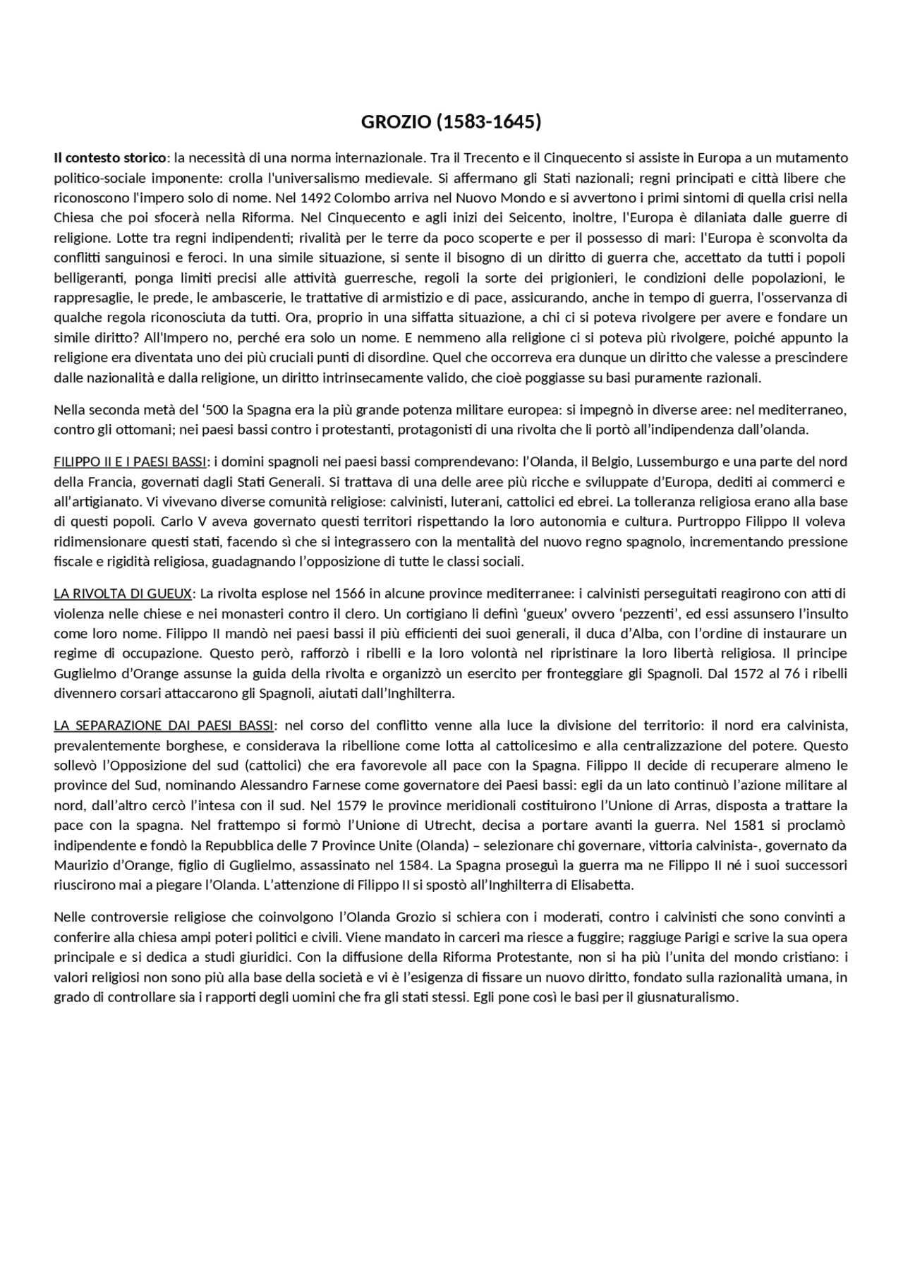 Grozio Contesto Storico Docsity