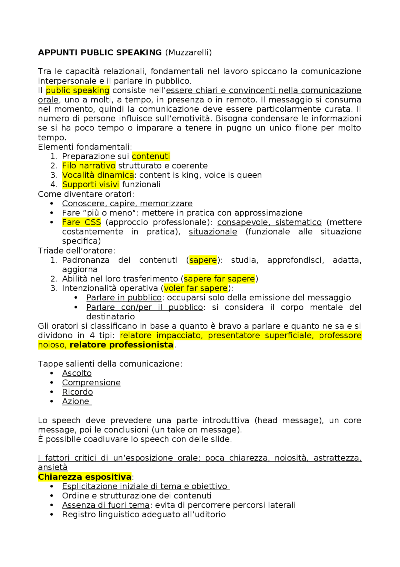 Appunti Public Speaking Docsity
