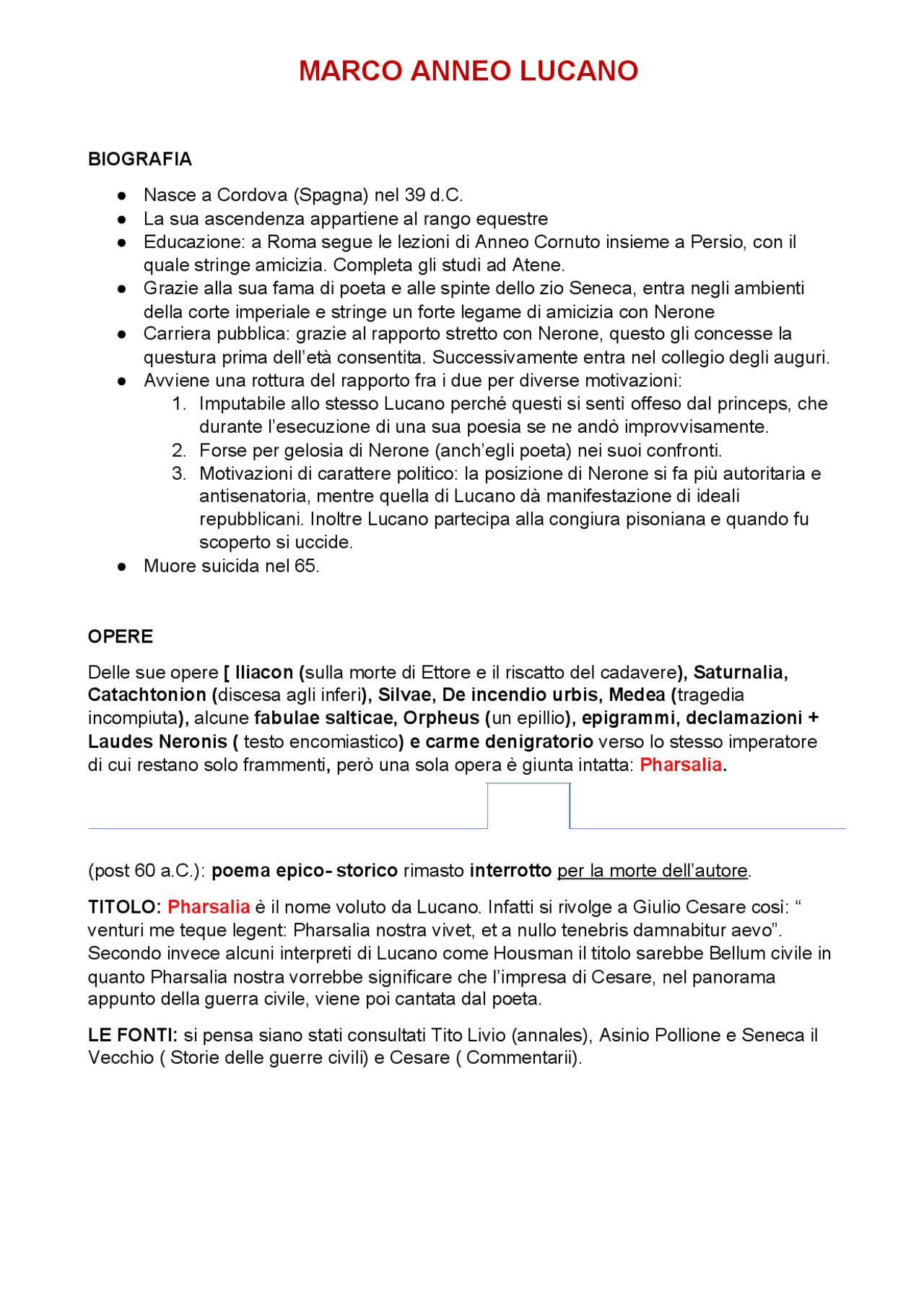 Lucano Vita E Opere Docsity