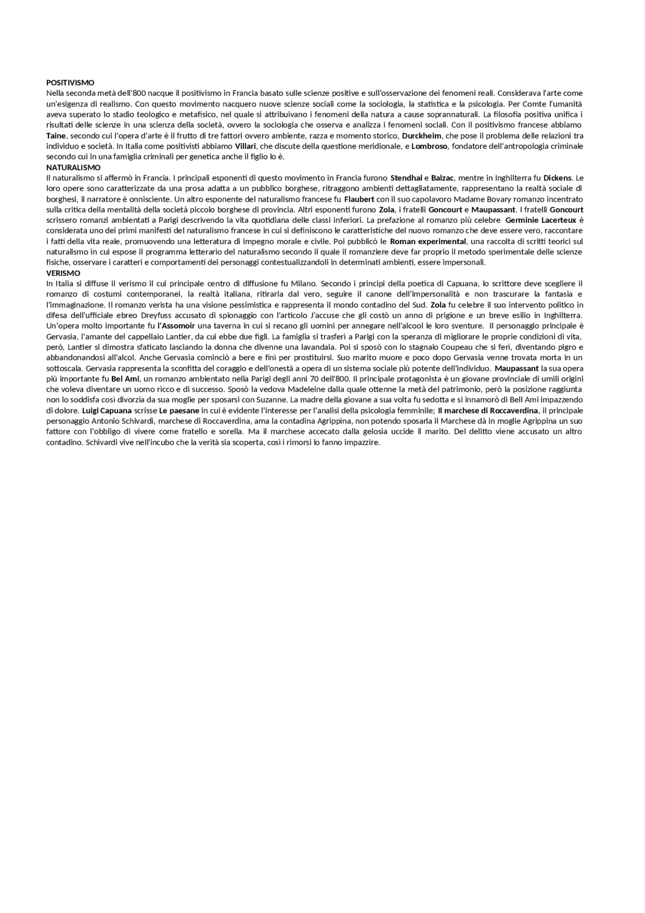 Verismo Positivismo Generale Docsity