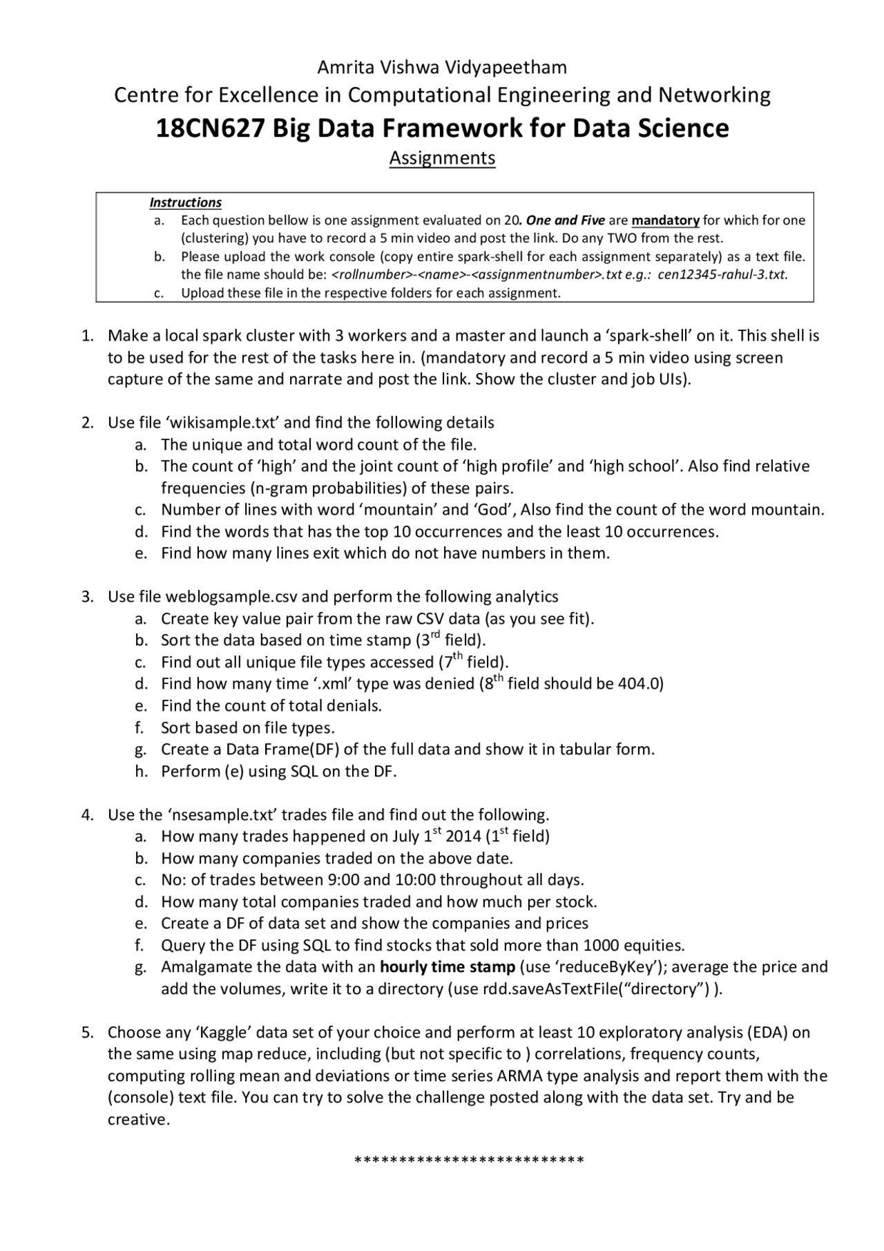Assignment For Big Data And Related Things Docsity