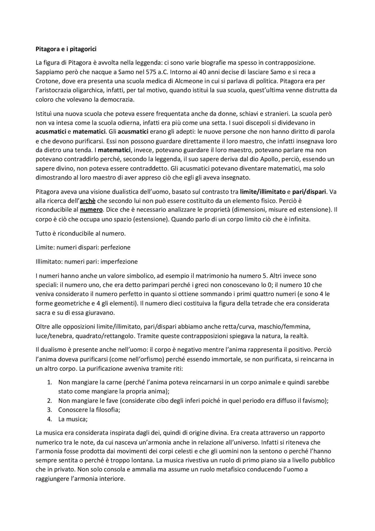 Pitagora E I Pitagorici Docsity