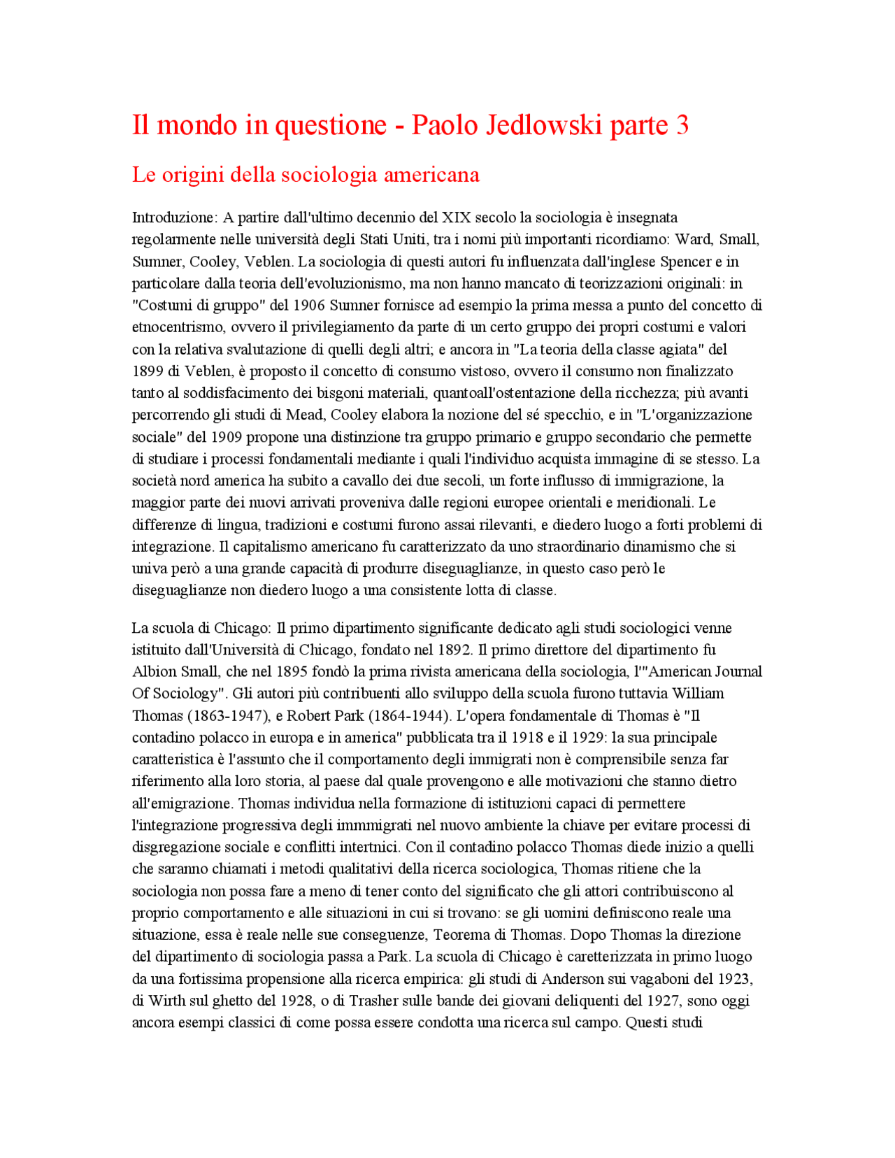 Il Mondo In Questione Jedlowski Pt3 Docsity