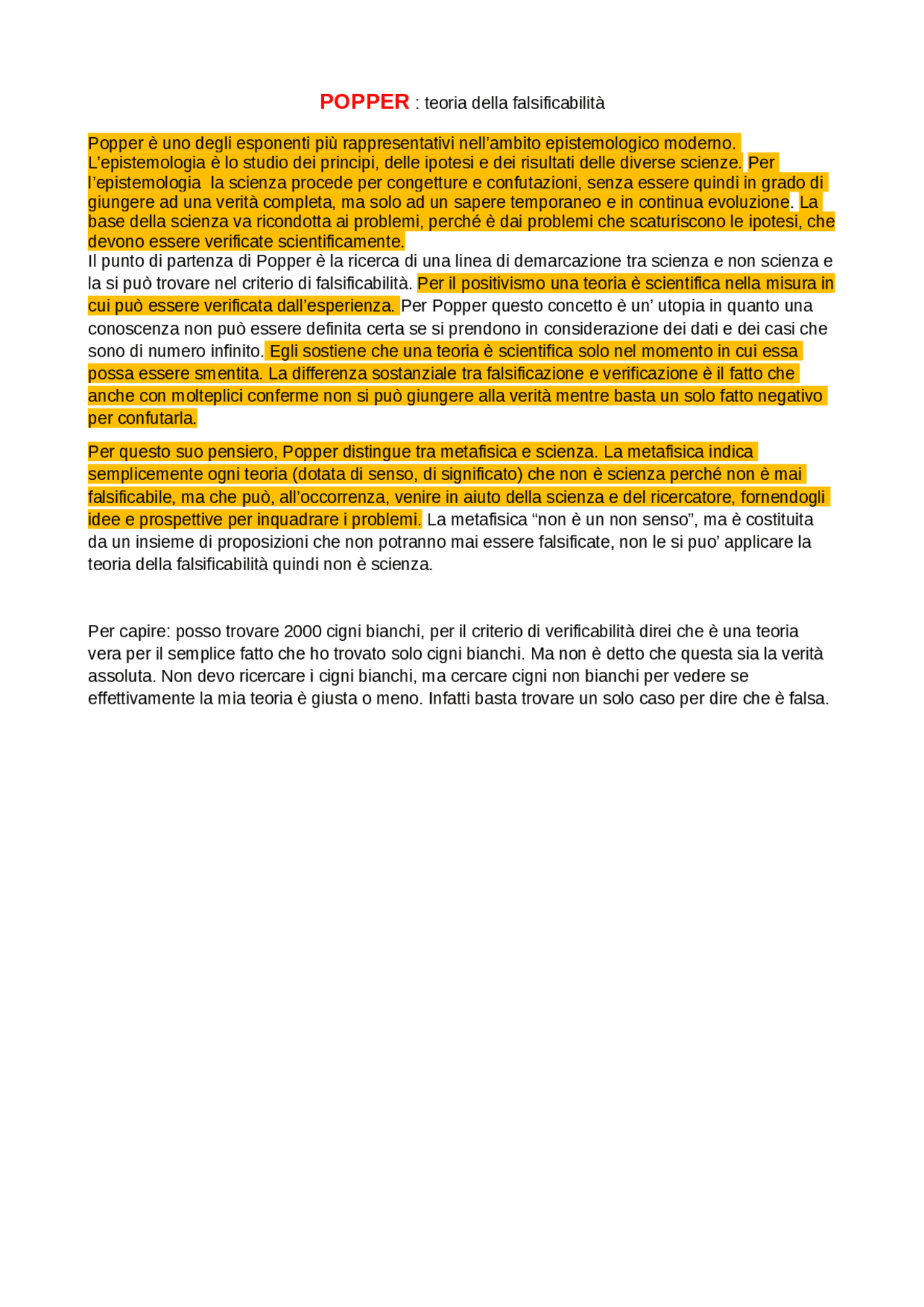 Popper Pensiero Filosofico Docsity