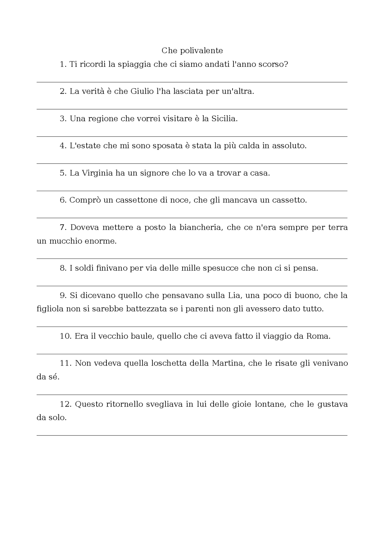 Che polivalente: spiegazione e esempi - Docsity