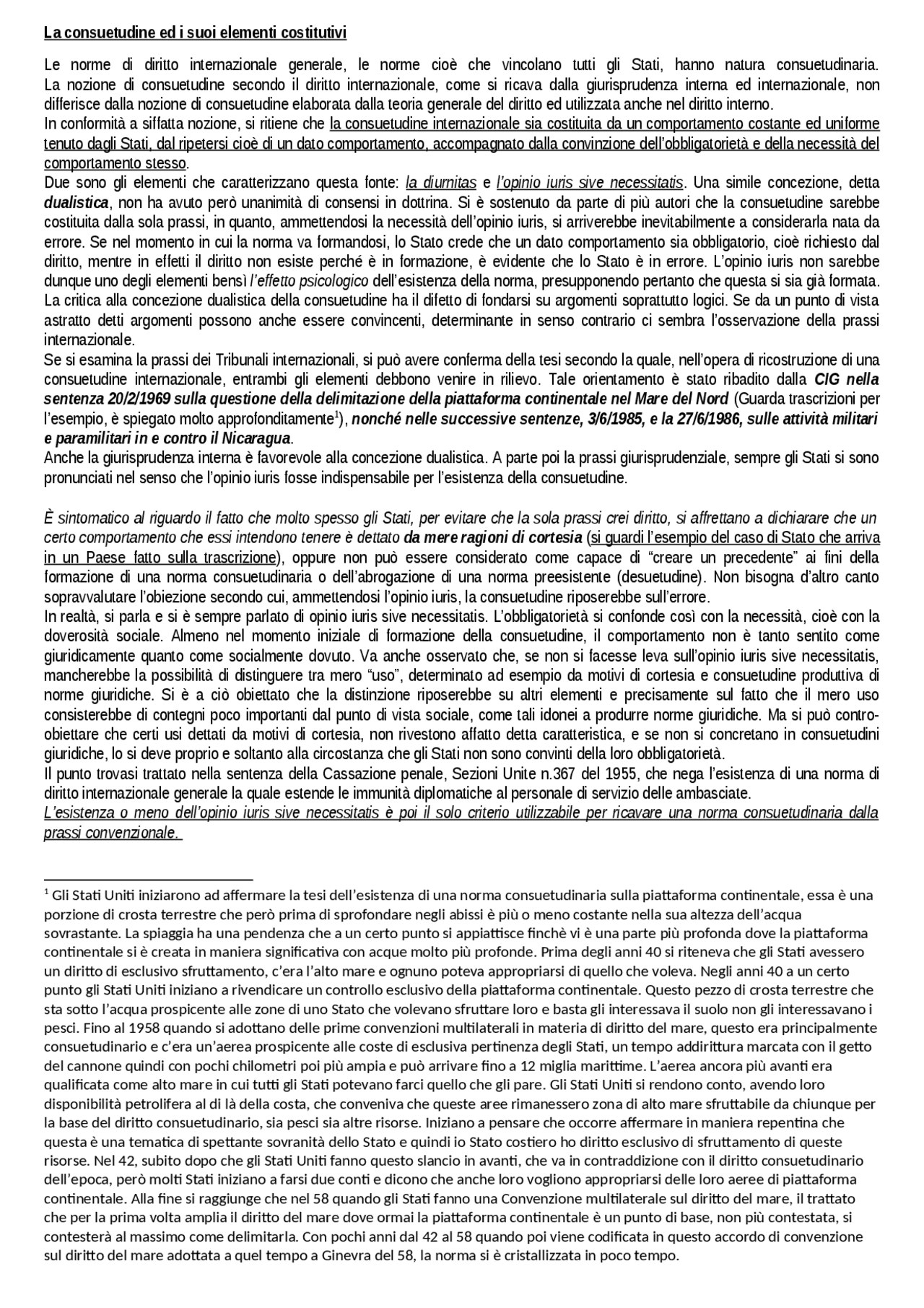 La consuetudine ed i suoi elementi costitutivi - Docsity