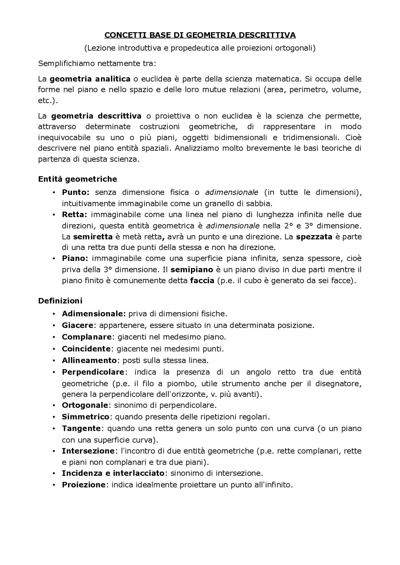Geometria descrittiva in breve - Docsity