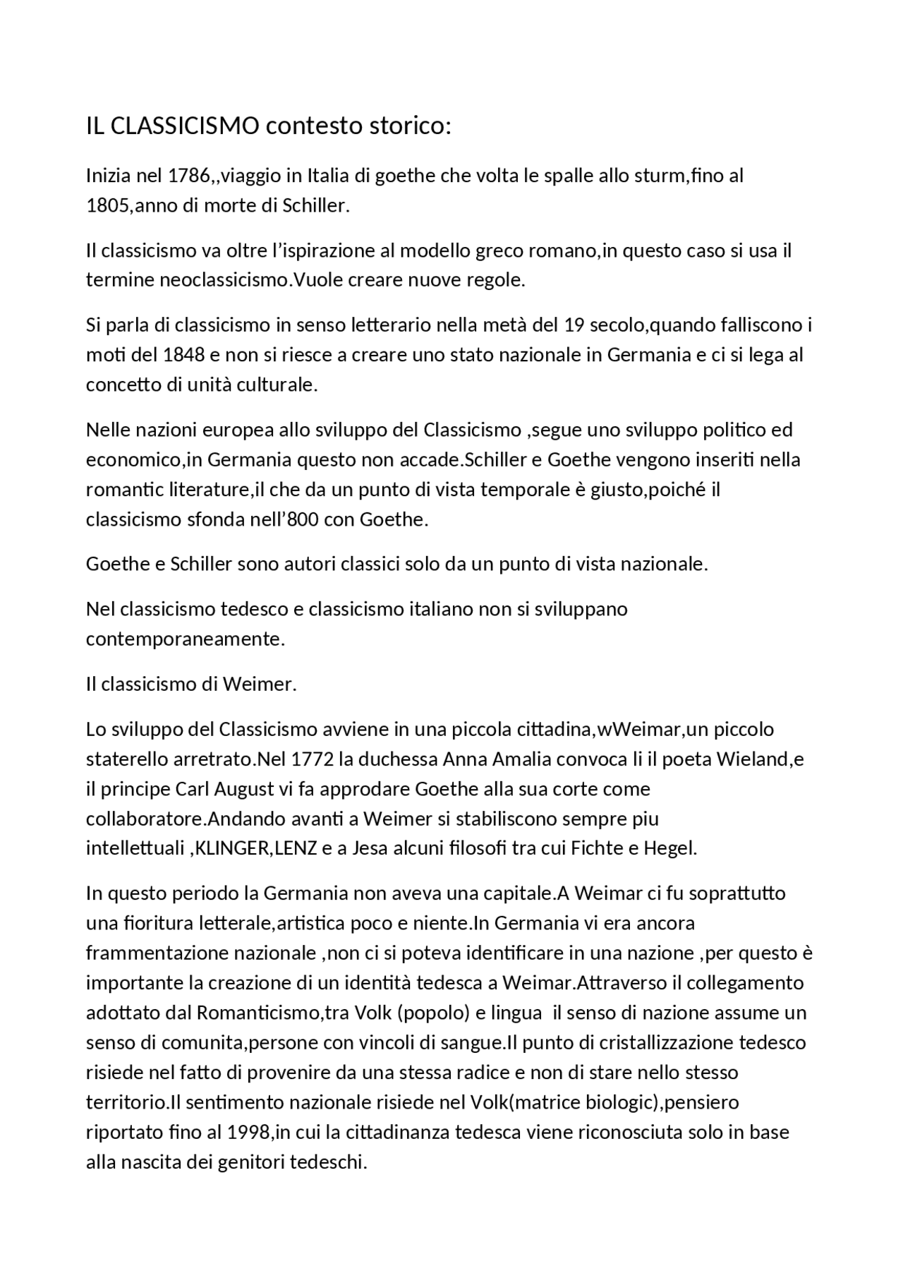 Classicismo Contesto Storico Docsity