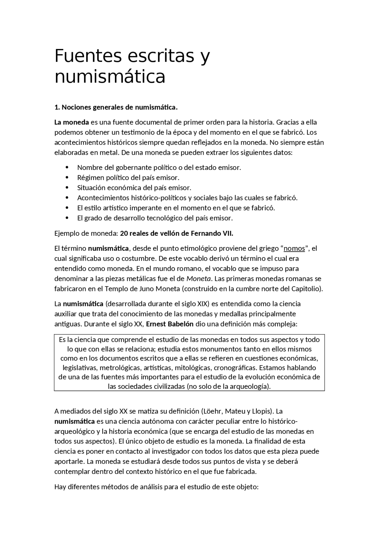 FUENTES ESCRITA Y NUMISMATICA - Docsity