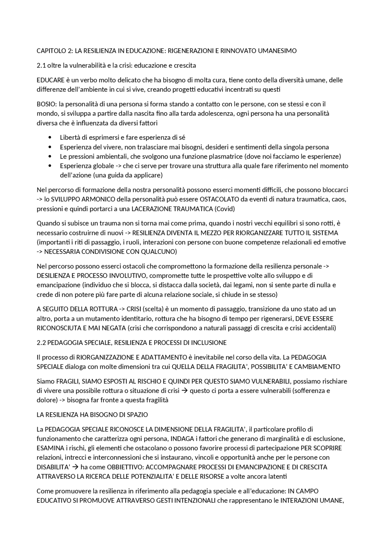 Riassunto Capitolo 2 Libro Educare In Tempi Di Crisi Prof Elena