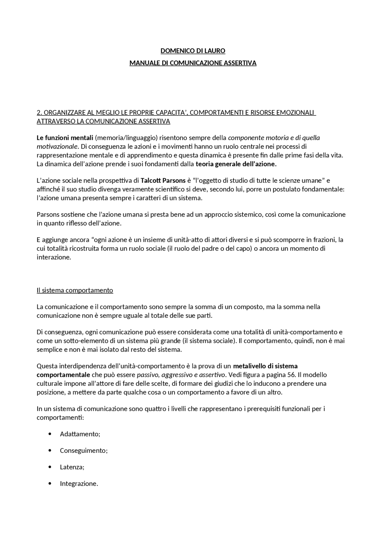Domenico Di Lauro Manuale Di Comunicazione Assertiva Sintesi Docsity