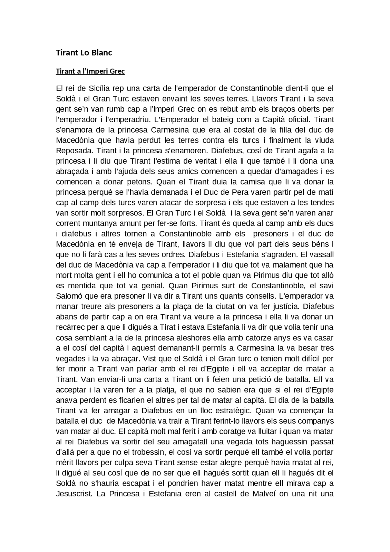 Resumen de Tirant Lo Blanc:Tirant a l’Imperi Grec | Resúmenes de ...