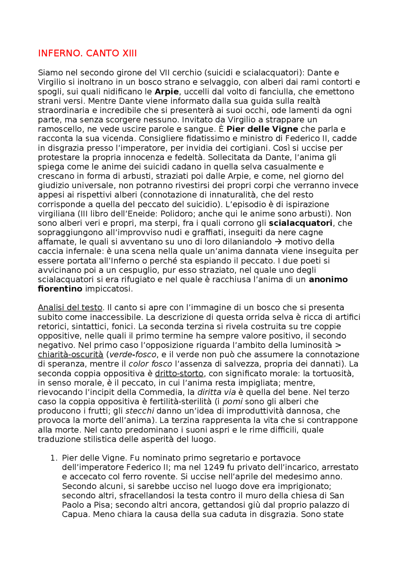 Inferno - Canto XIII - Docsity