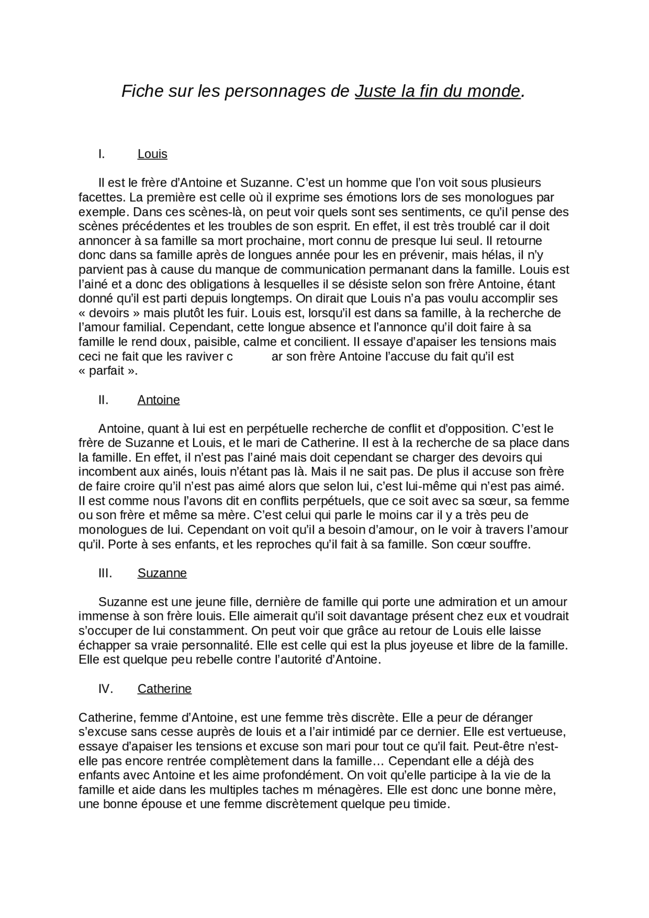 Juste La Fin Du Monde Lectures Français Docsity