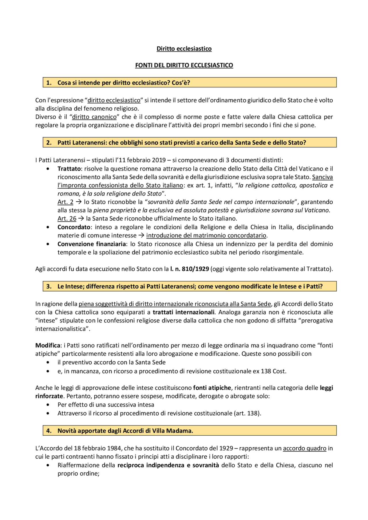 Diritto Ecclesiastico Risposte A Domande Frequenti Docsity