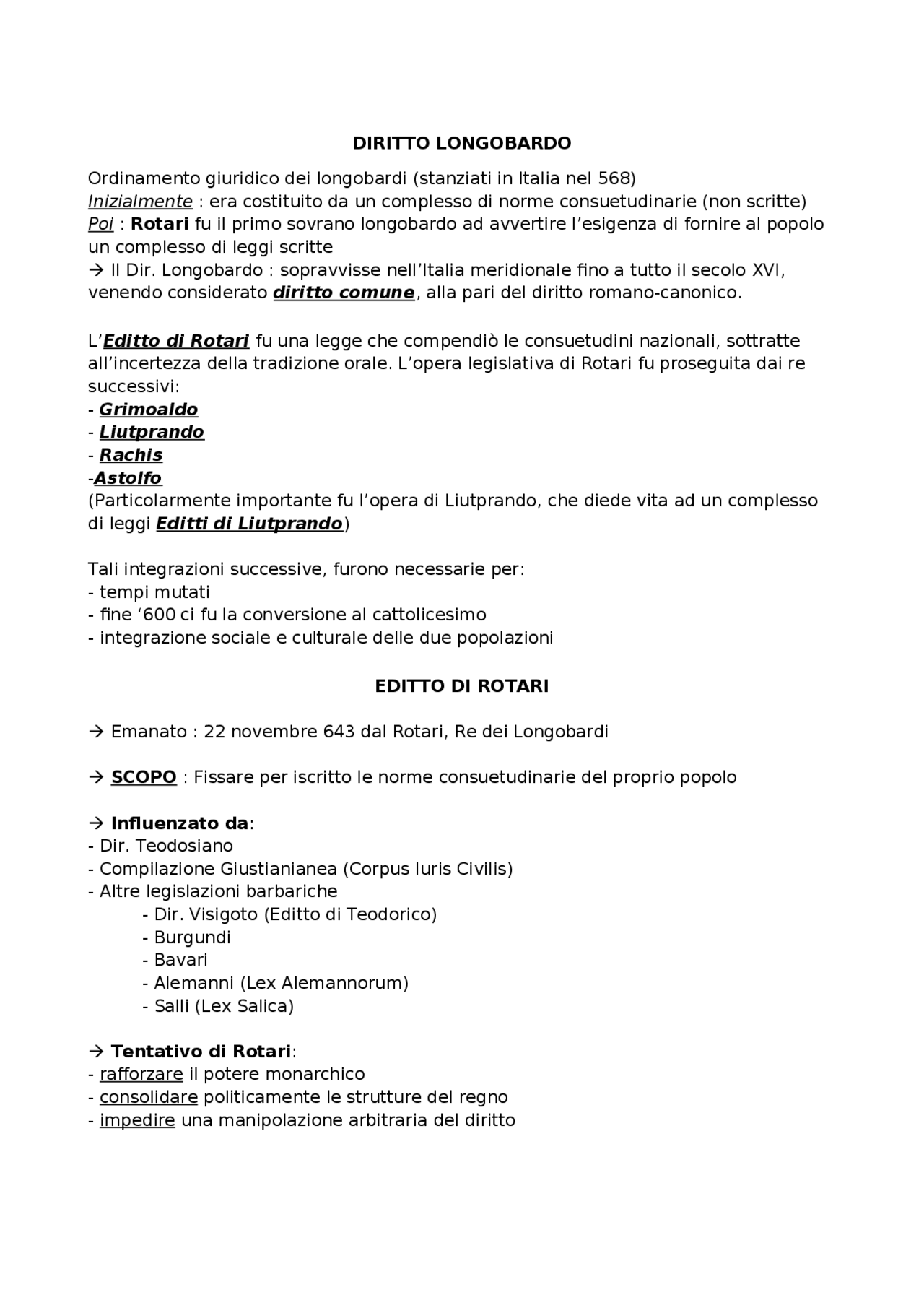 Diritto Longobardo Editto Di Rotari Docsity
