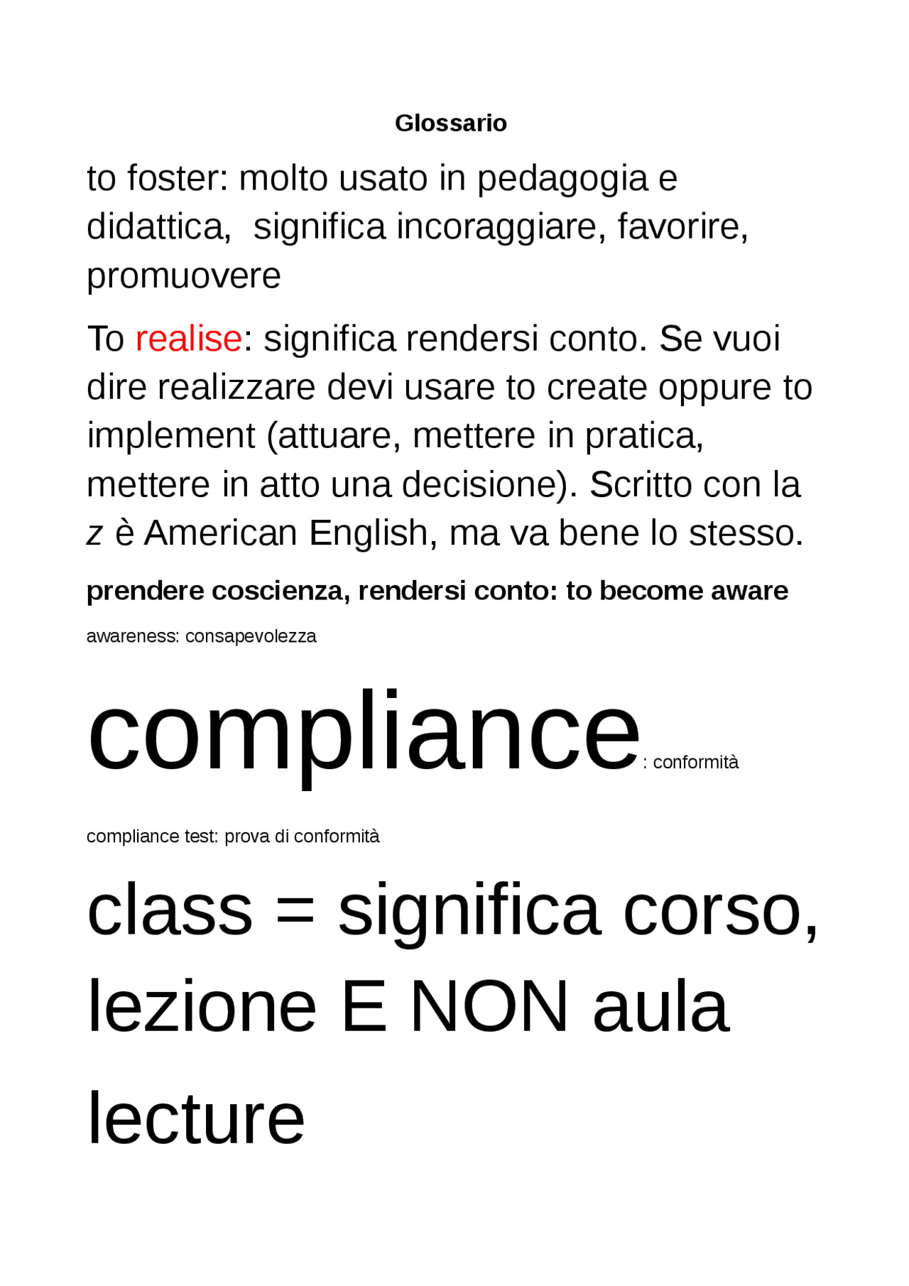 Glossario Per Esame Di Inglese Docsity