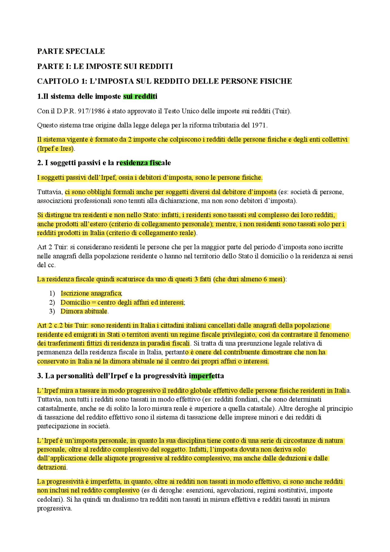 Diritto Tributario parte speciale - Docsity