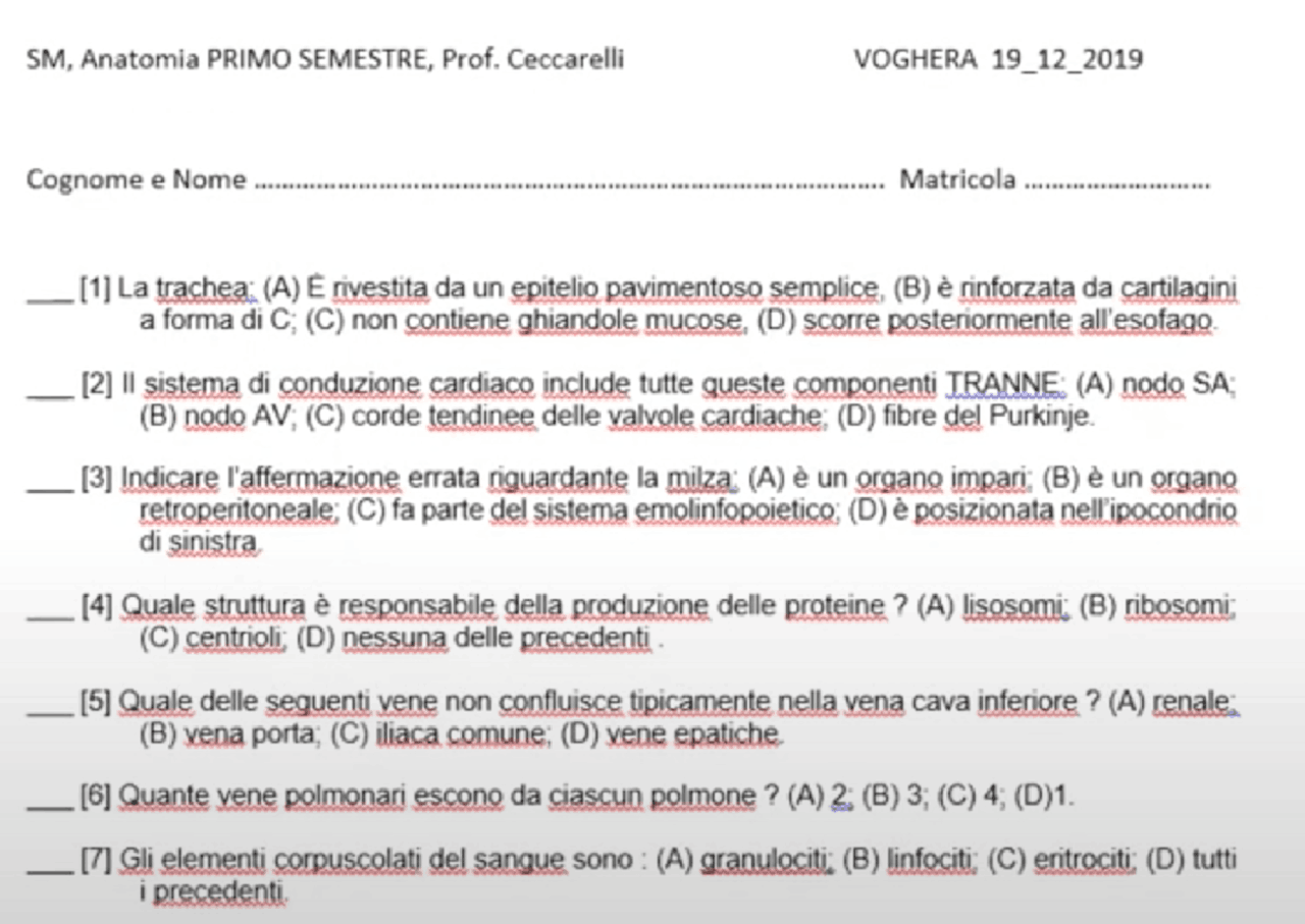 Esame Anatomia 12cfu Scienze Motorie Unipv Prove Desame Di Anatomia